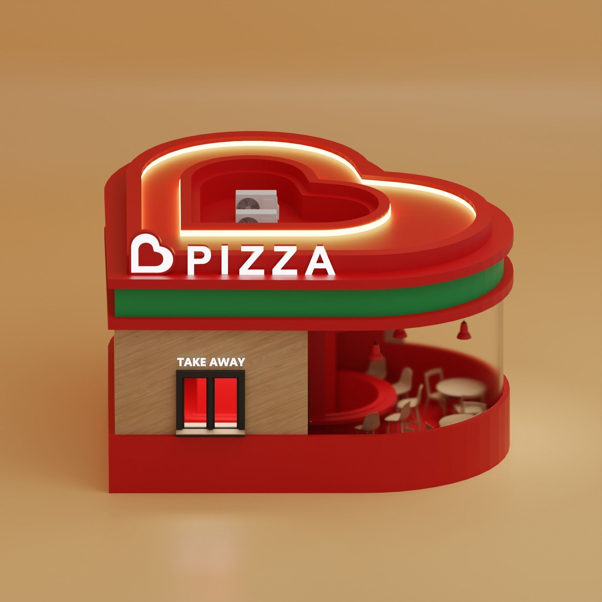 3D model Simple Low Poly Isometric Pizza Shop Low-poly 3D model VR / AR ...