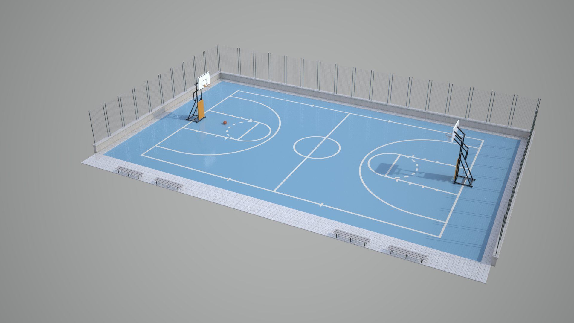 Realistic 3D Model of Complete Basketball Court - 4K Texture 3D model ...