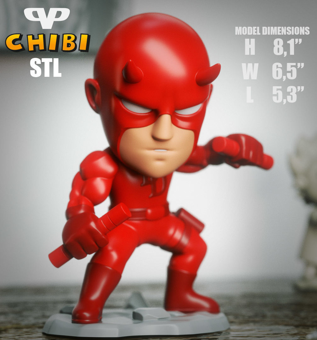 Daredevil Chibi Stl For 3d Printing Chibistl 3dxm 3d Model 3d Printable