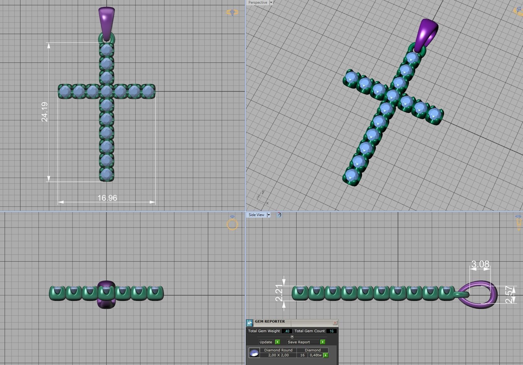 Diamond Cross Necklace 24mm height 2mm stones setting HALF CT TW 3D model 3D printable | CGTrader