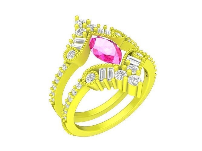 6932 Pink Marquise Diamond Women Ring 3D model 3D printable | CGTrader