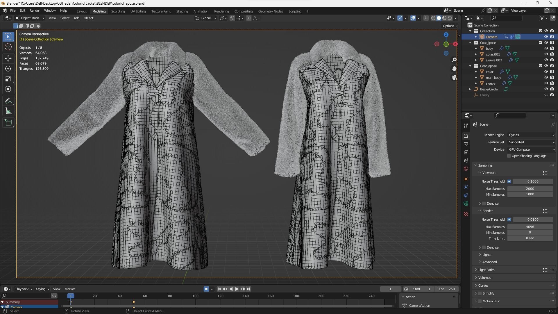 Colorful Coat with Furry Sleeves Fitted to Gen8 Body Mesh 3D model ...