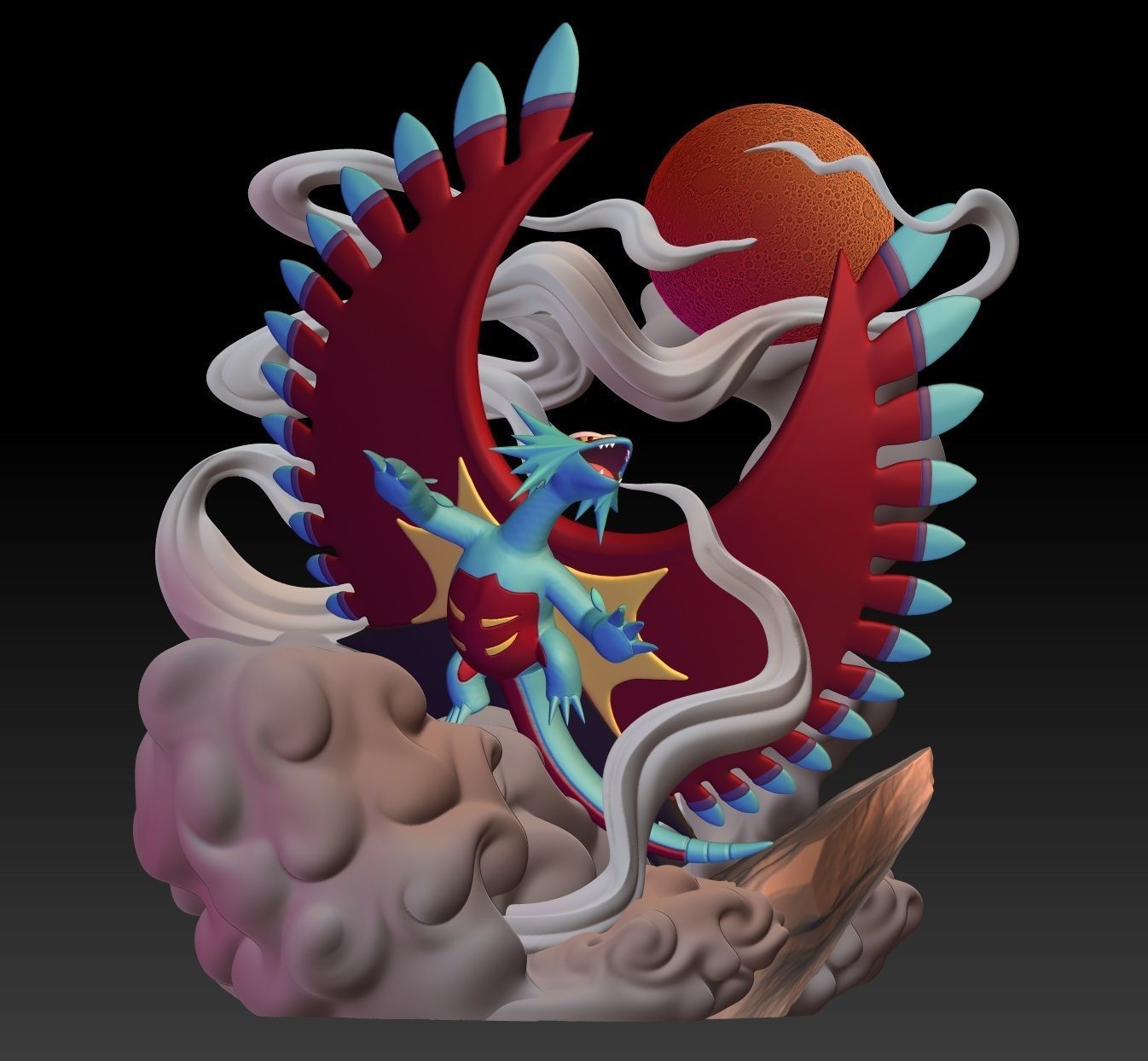 Pokemon Paradox Ancient Salamence Roaring Moon 3D model 3D printable ...