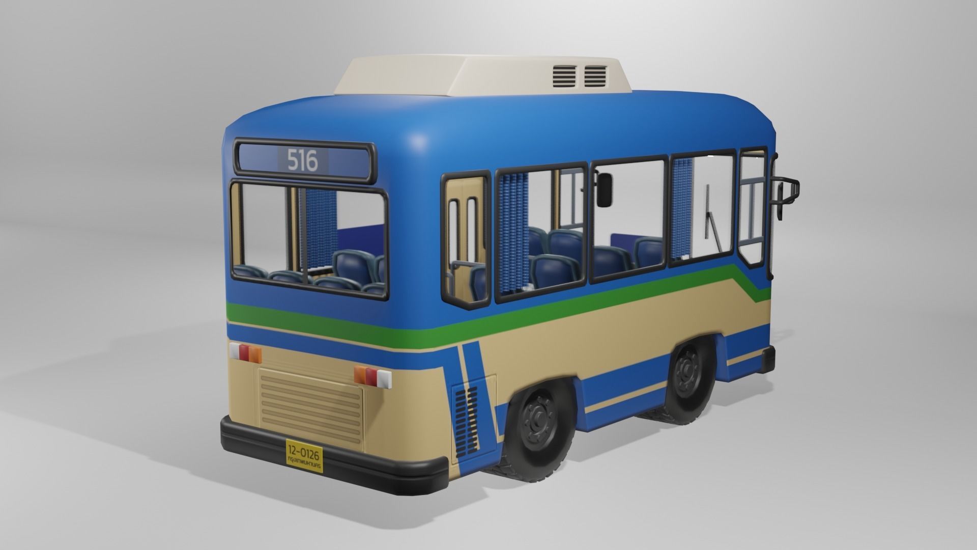 Classic Blue Thai bus cartoon 3D model 3D model | CGTrader