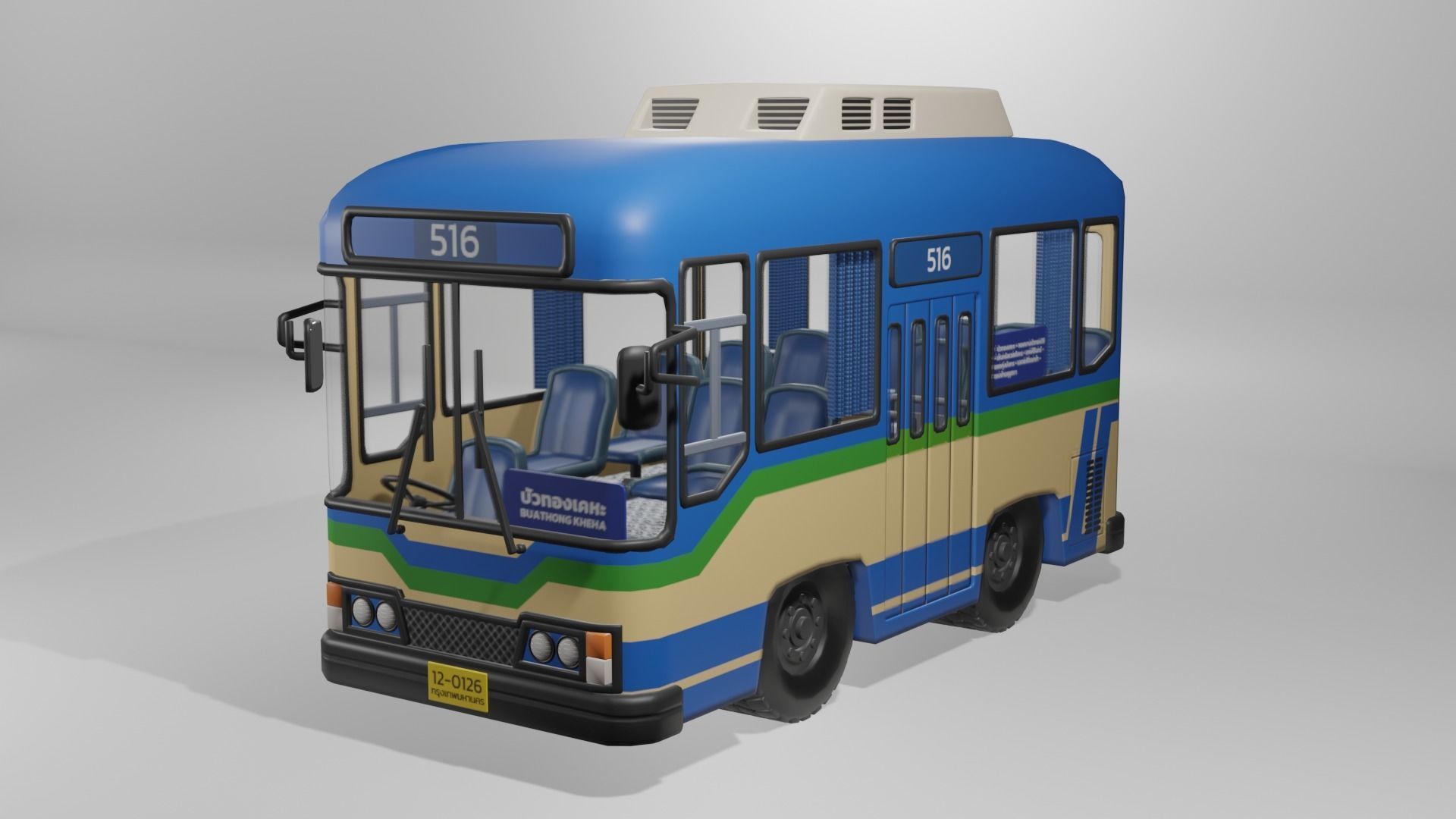 Classic Blue Thai bus cartoon 3D model 3D model | CGTrader