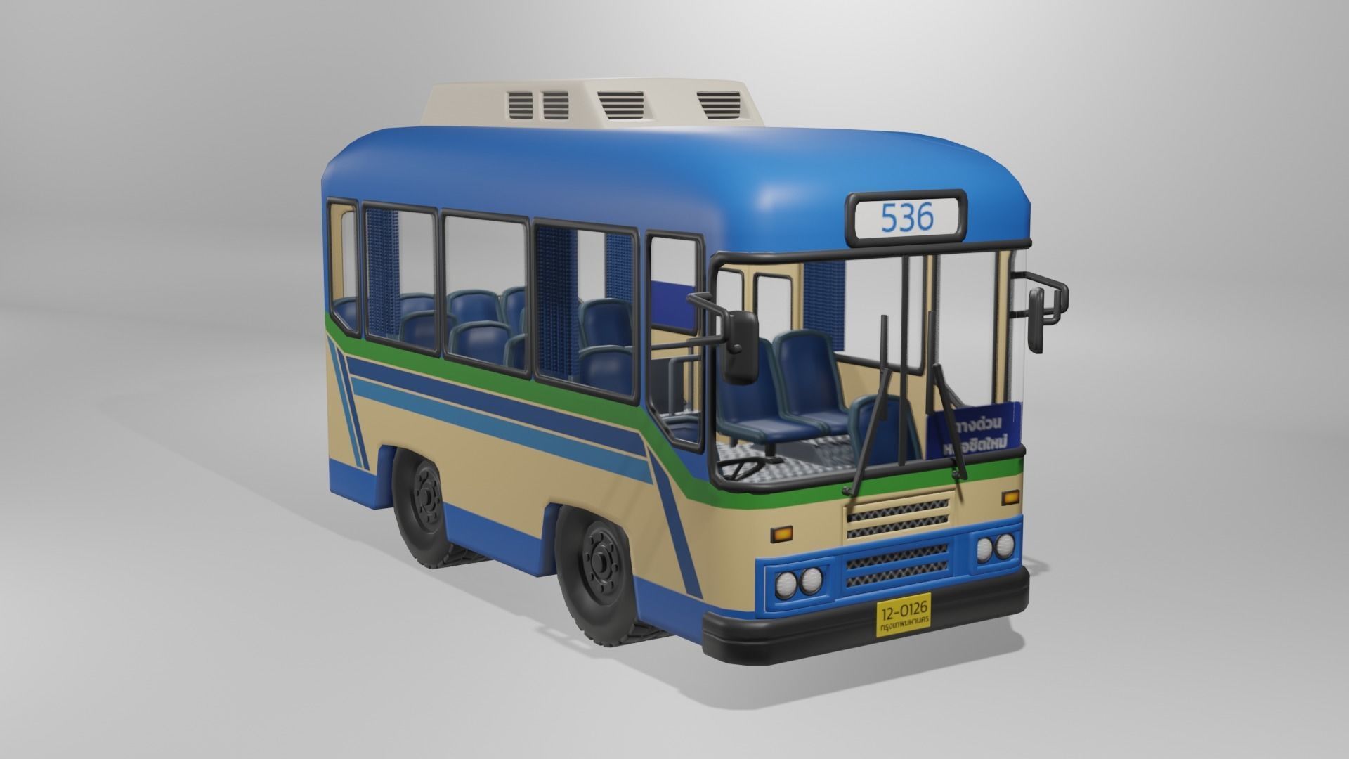 Classic Blue Thai bus cartoon 3D model 3D model | CGTrader