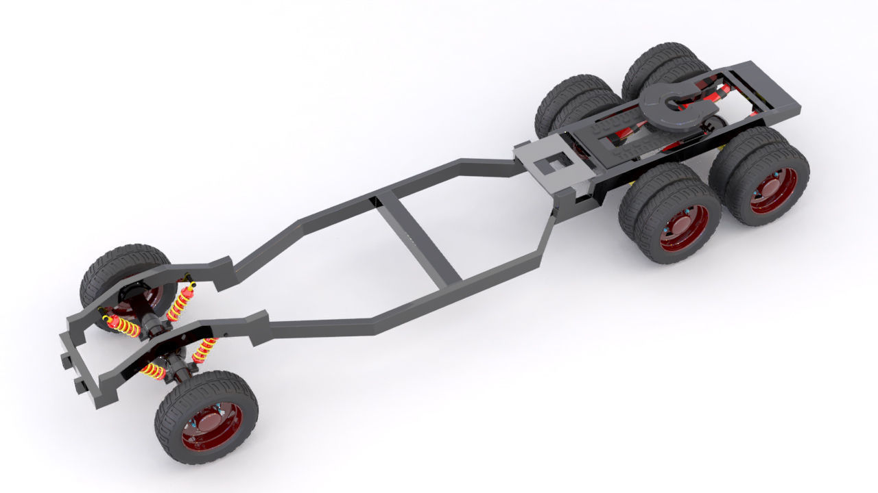 3D model Simple Truck chassis Frame with Springs and wheels Heavy Duty ...