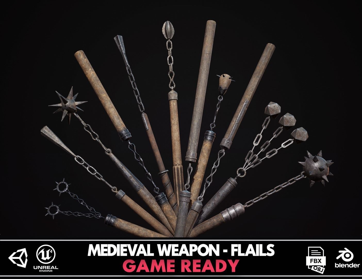 3D model Medieval Weapon - Flails VR / AR / low-poly | CGTrader