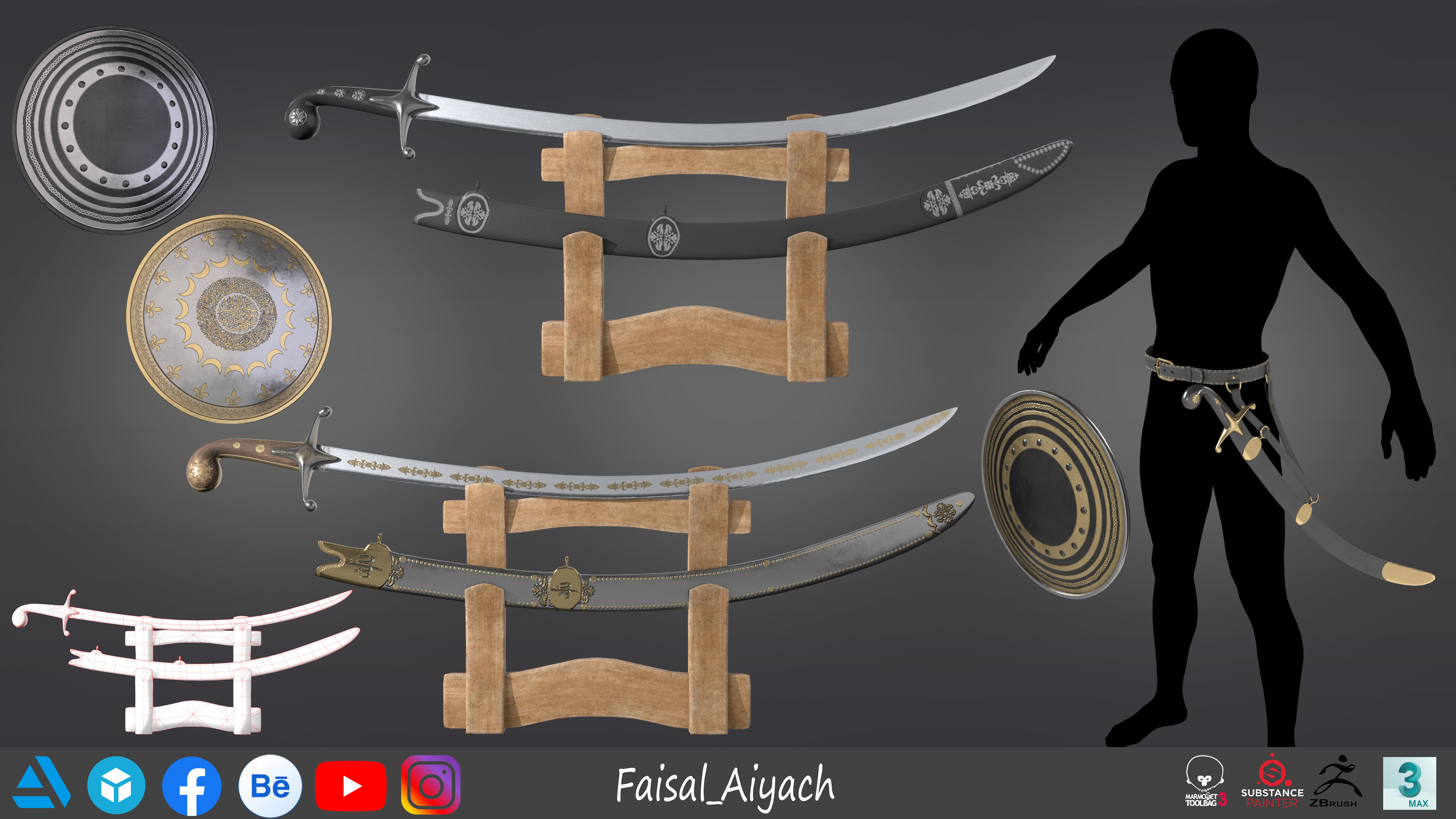 3D model Arabic Sword And Shield VR / AR / low-poly | CGTrader