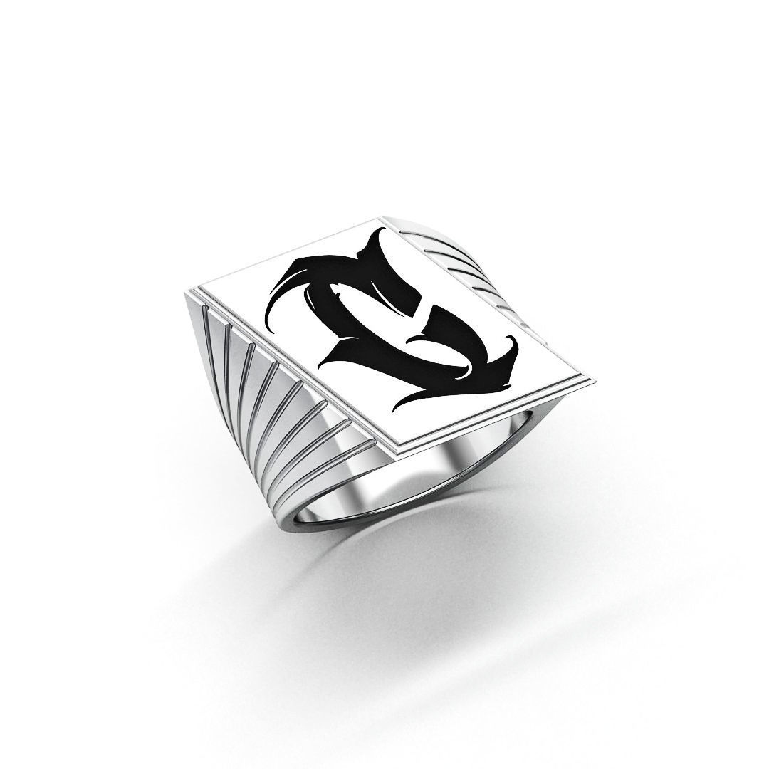 Signet ring with letter C 3D model 3D printable | CGTrader