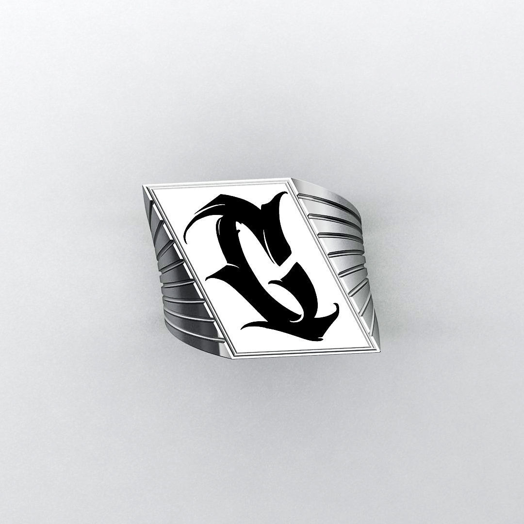 Signet ring with letter C 3D model 3D printable | CGTrader
