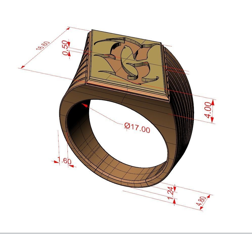 Signet ring with letter C 3D model 3D printable | CGTrader