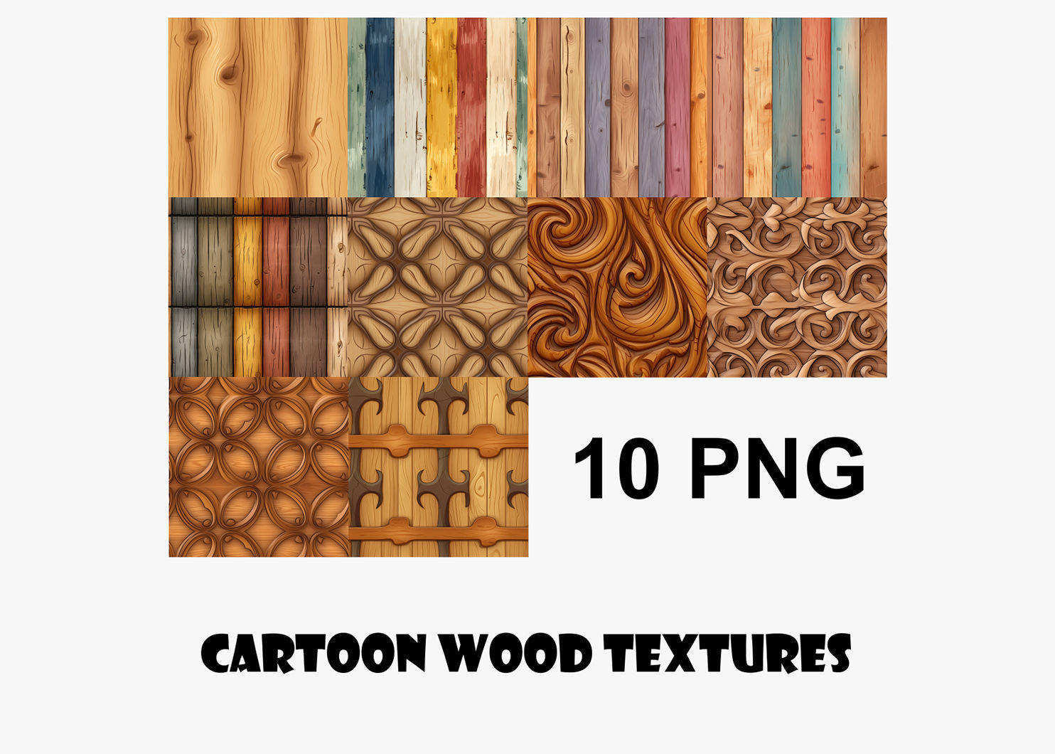 Cartoon Wood Textures Pack 08 - 10x PNG Texture | CGTrader