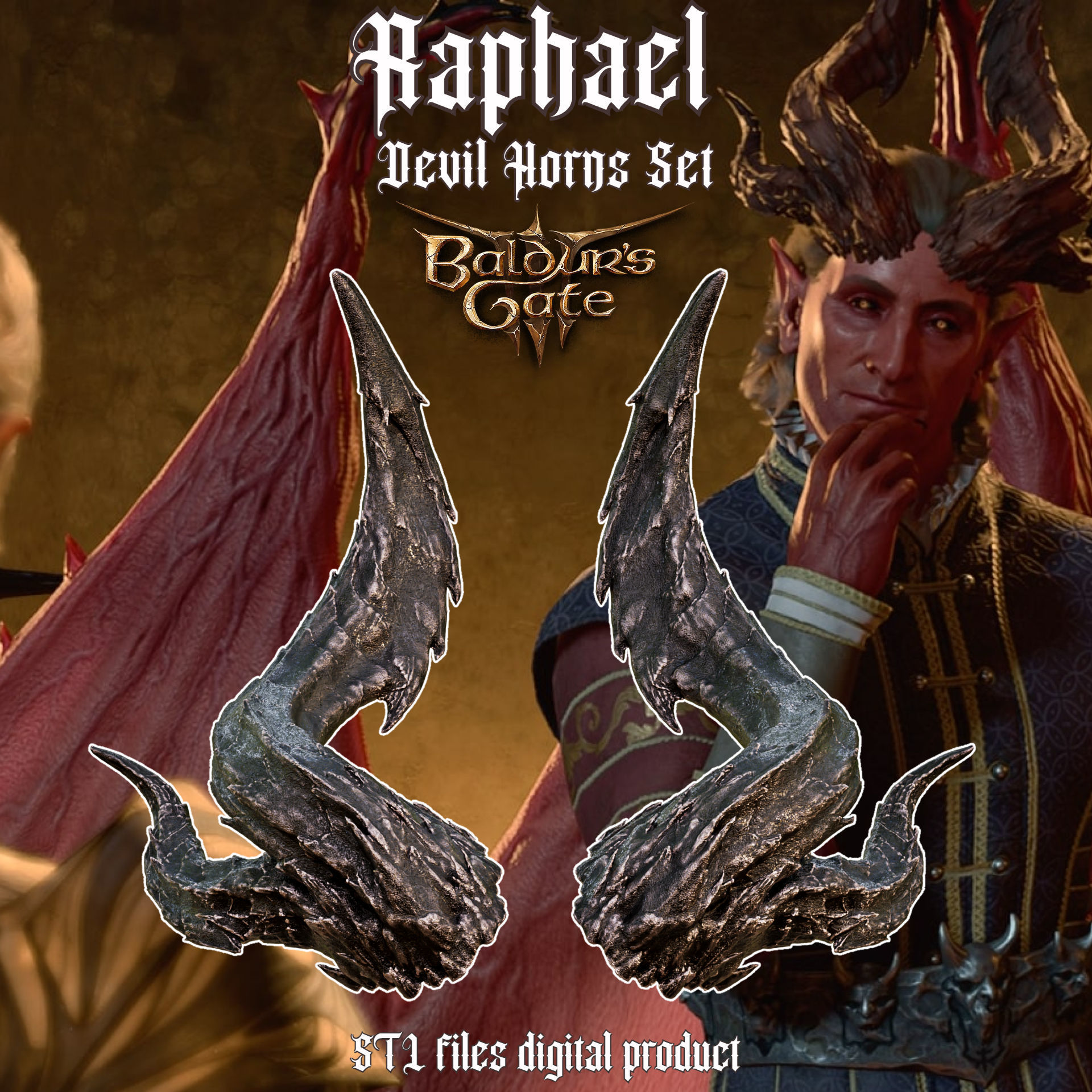 Fantasy Devil Raphael Haarlep Incubus Horns Set Baldurs Gate 3 3D model ...