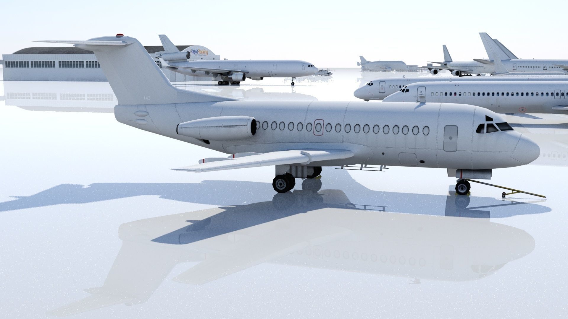 3D model Fokker F28 Static Low Poly Boneyard VR / AR / low-poly | CGTrader