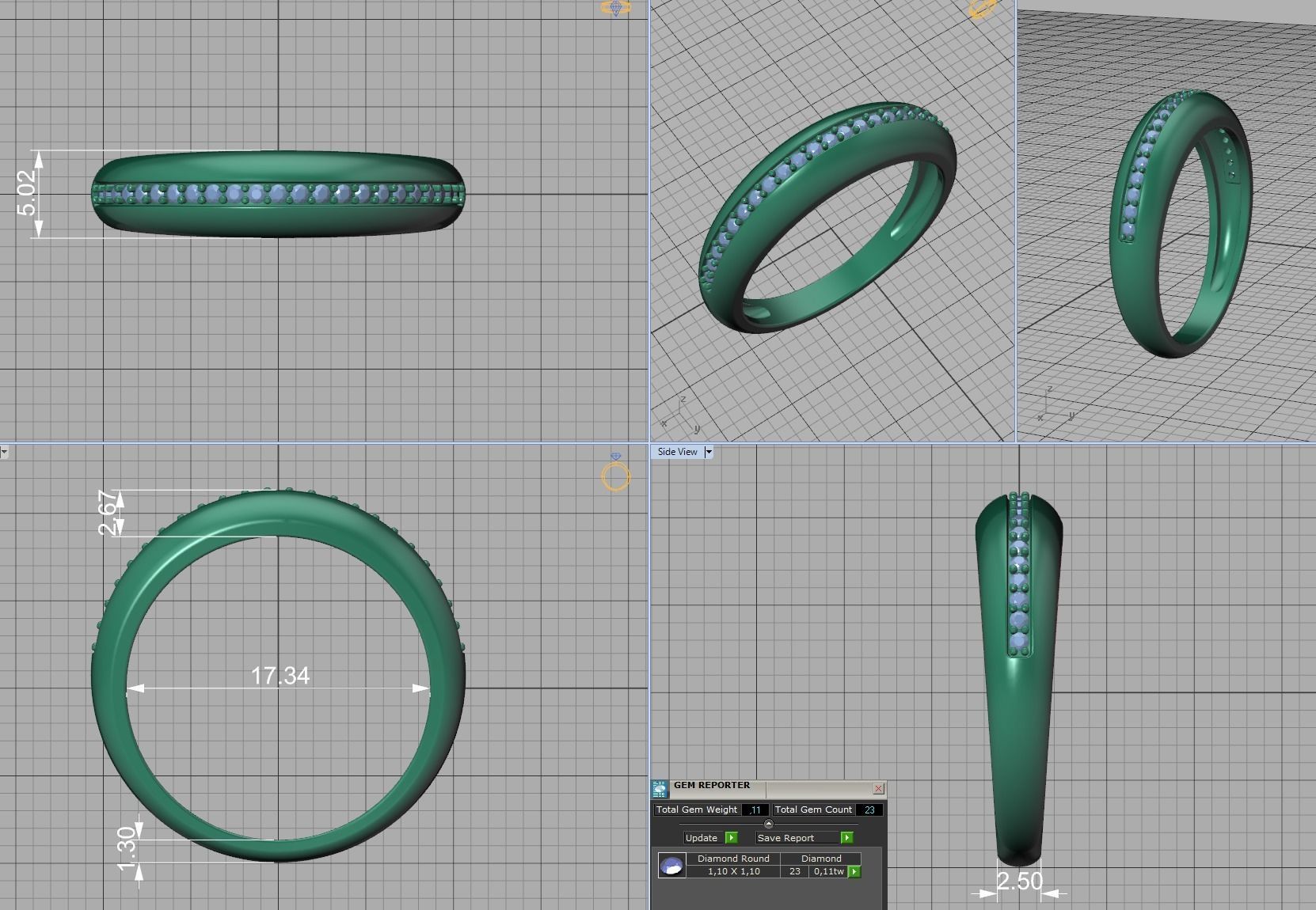 Diamond Dome Ring Half Eternity Ring 3Dprint model 3D model 3D ...