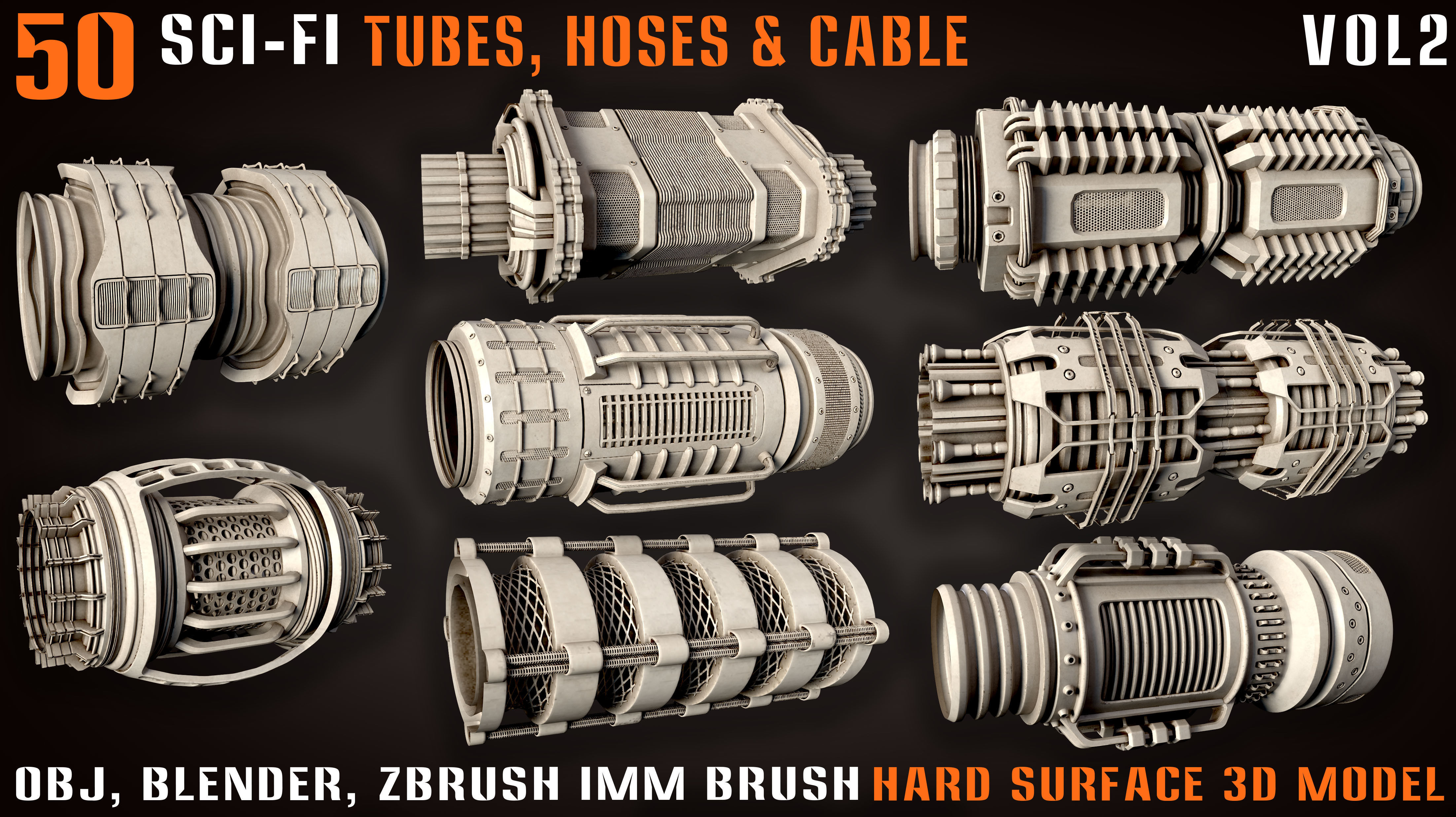 50 Sci-Fi Tubes- Hoses - Cables - vol2 3D model | CGTrader