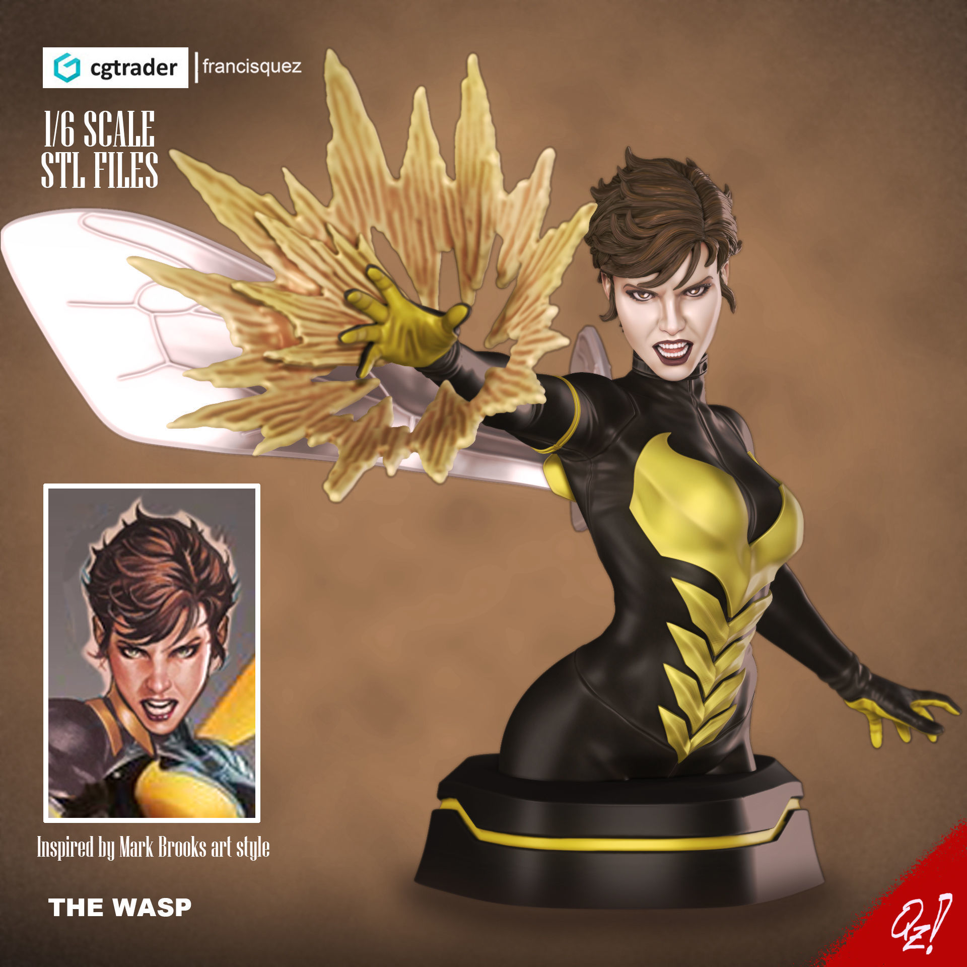 The Wasp Bust Mark Brooks Style 3D model 3D printable | CGTrader
