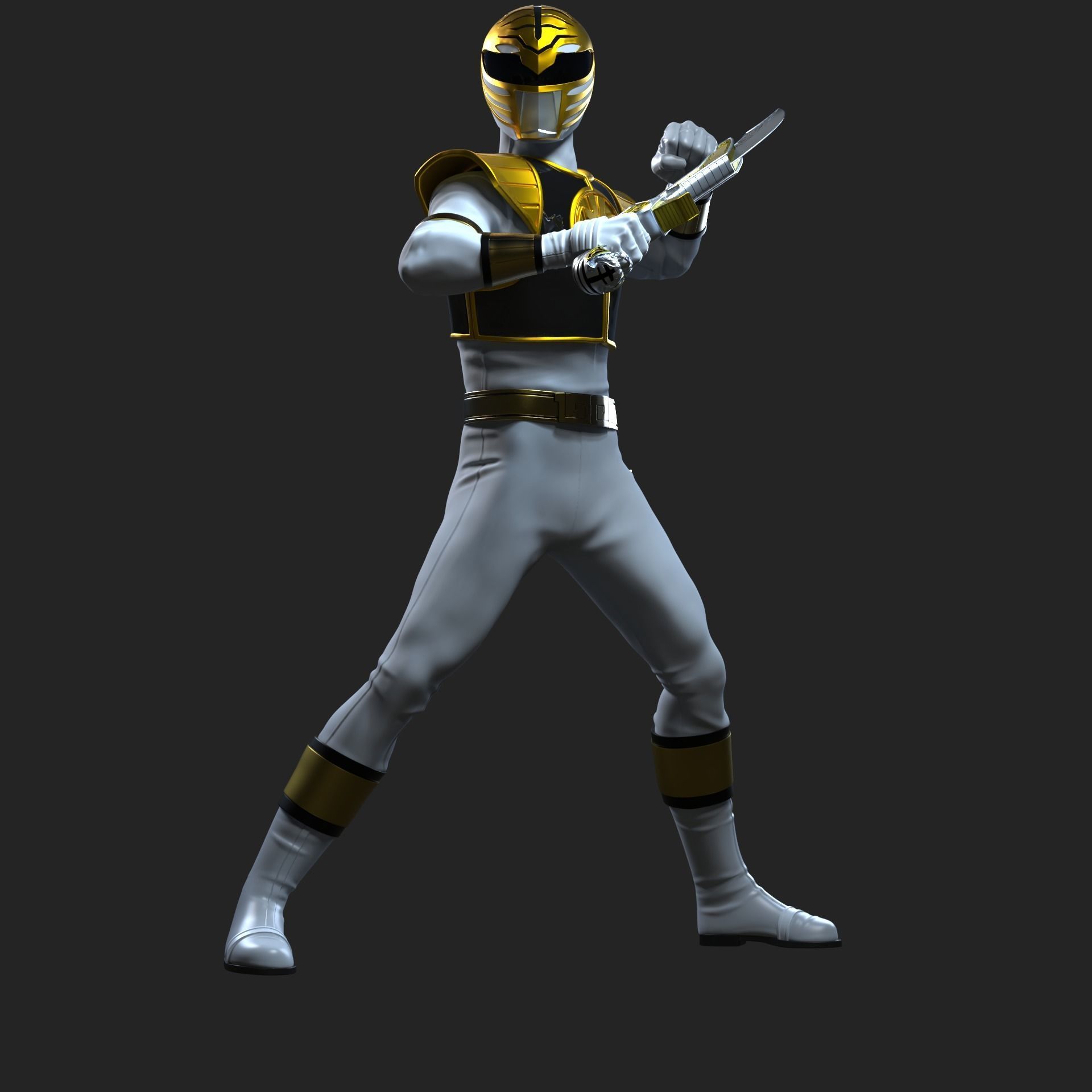 White Ranger Power Rangers with 2 swords and 5 hands 3D model 3D ...