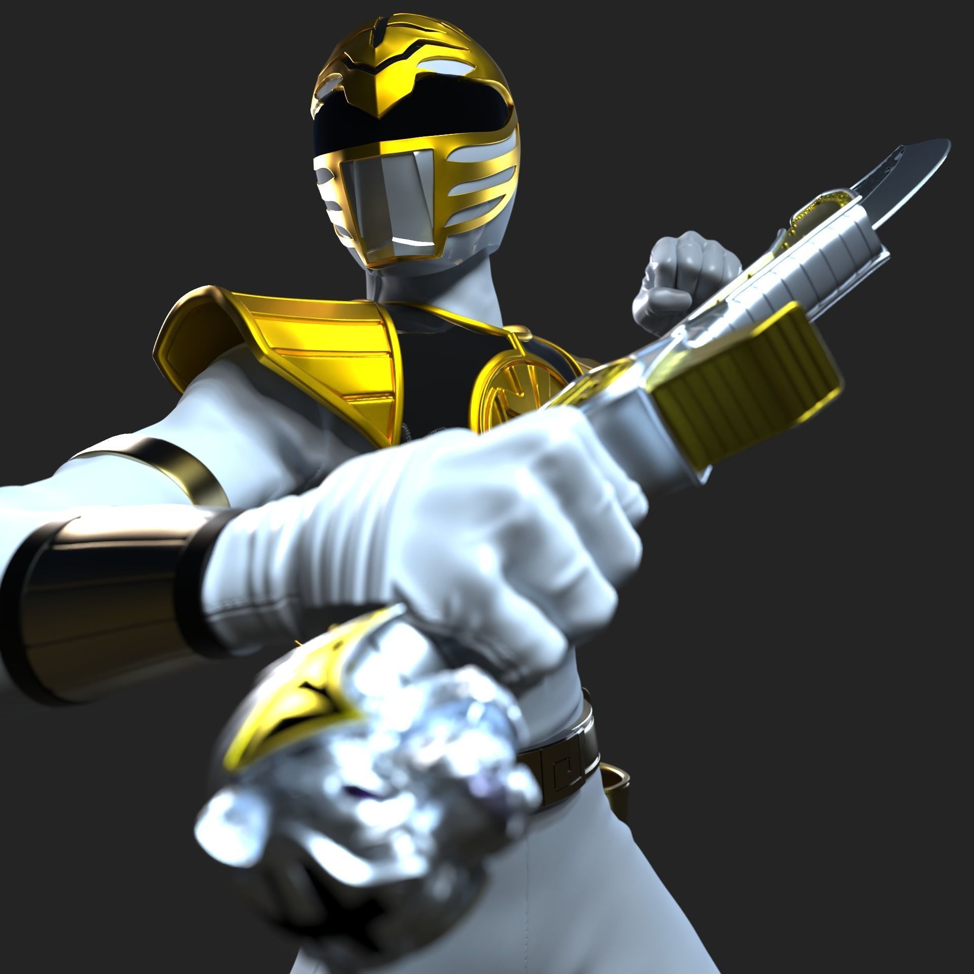 White Ranger Power Rangers with 2 swords and 5 hands 3D model 3D ...