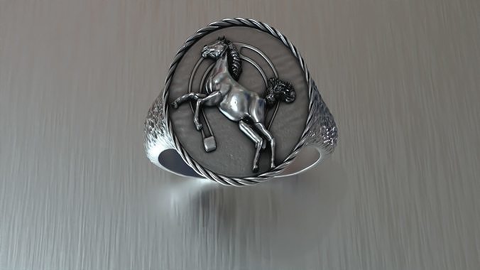Mustang HORSE and HORSESHOE CHARM Men Ring Signet 3D model 3D printable ...
