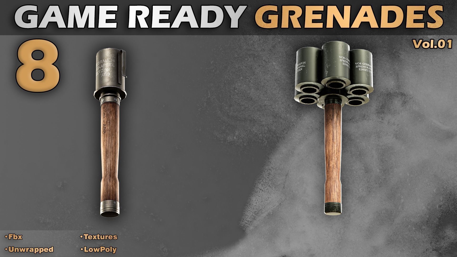 3D model 8 GameReady Grenades Vol01 VR / AR / low-poly | CGTrader