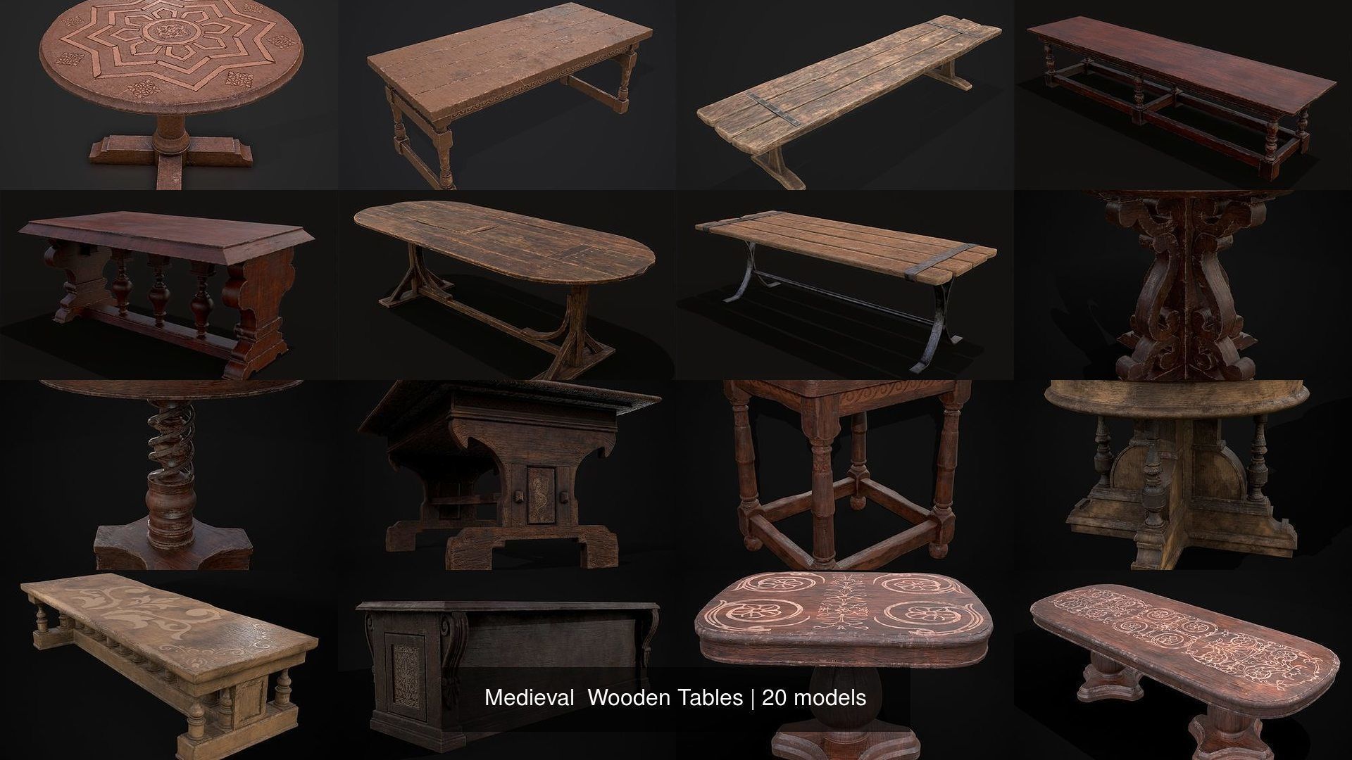 3D Model Collection Medieval Wooden Tables VR / AR / low-poly | CGTrader