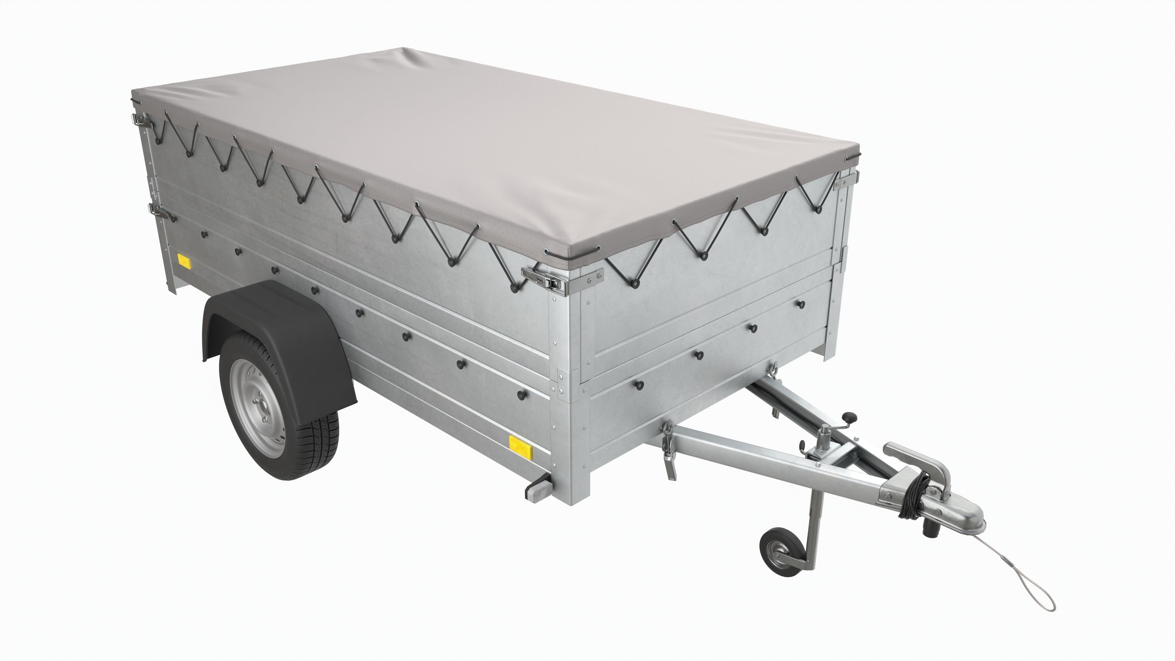 Single axle car trailer with extra walls cover jockey extended 3D model ...