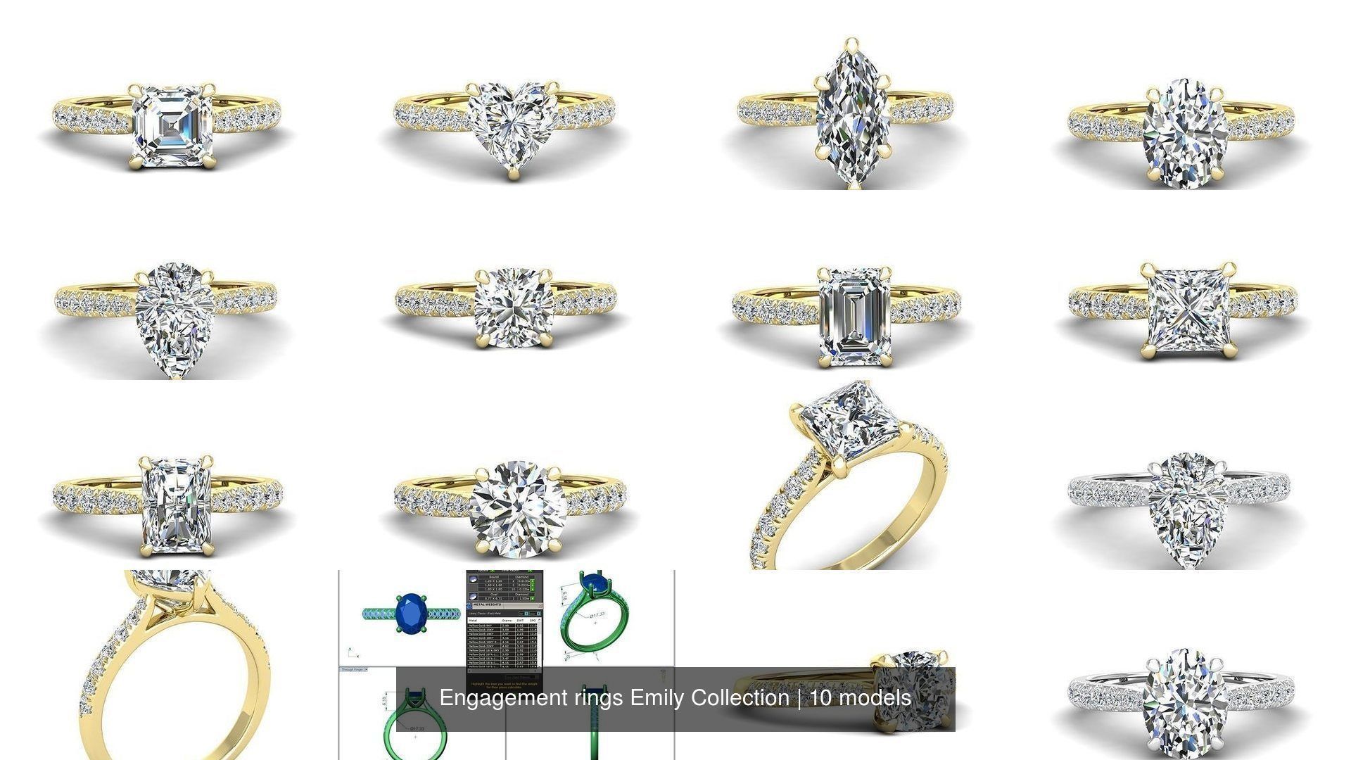 Engagement rings Emily all shapes Collection 3D printable | CGTrader