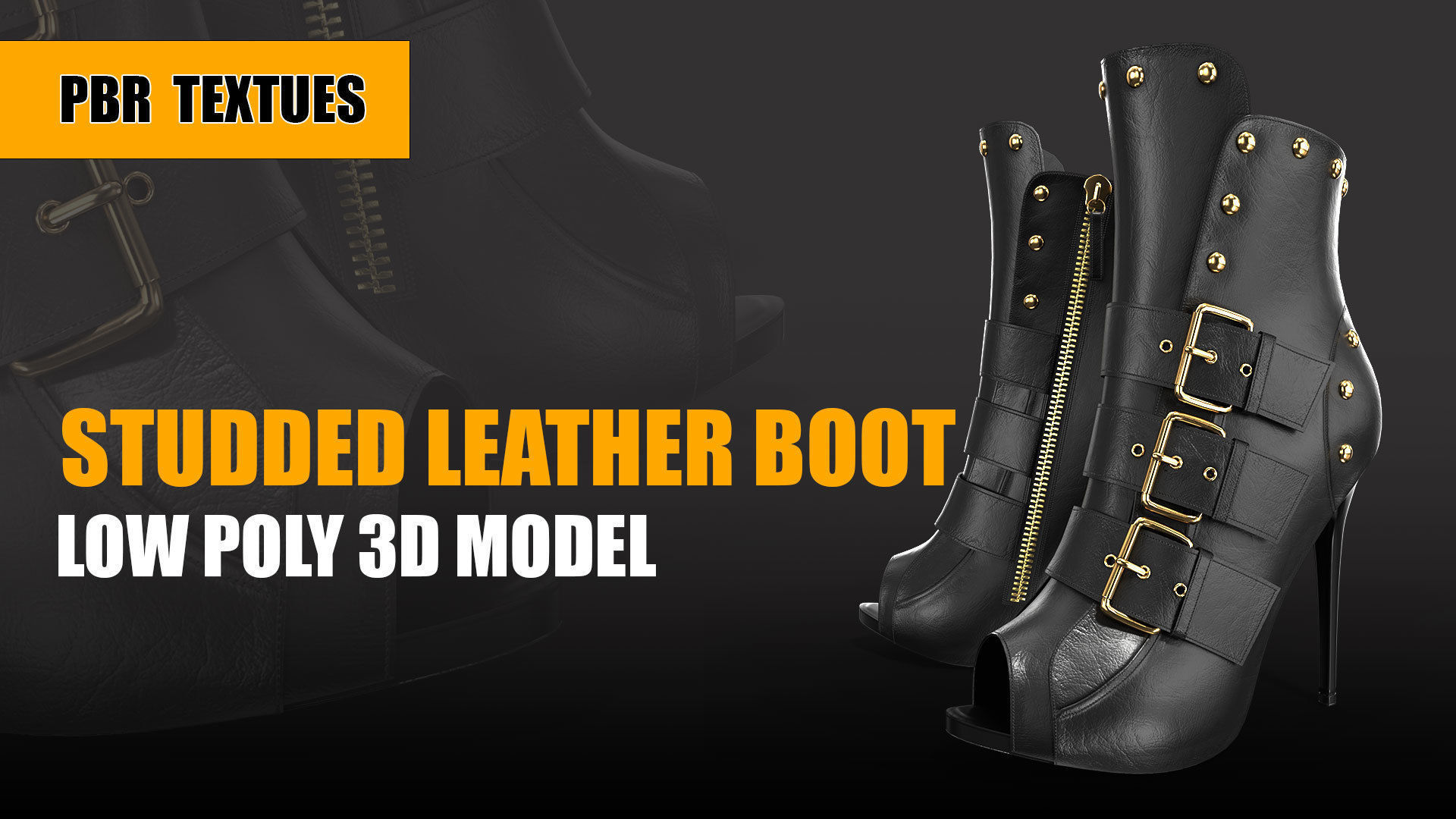 3D model Studded Leather Boot Low-poly 3D model PBR Textures VR / AR ...