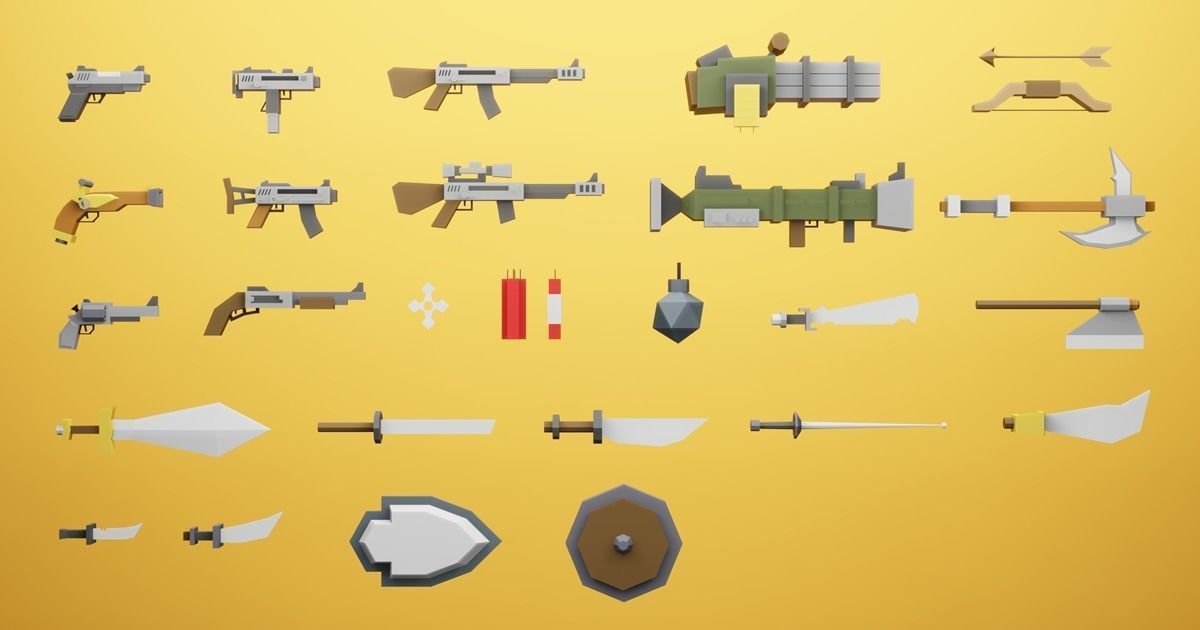 3D model Low Poly Cartoon Weapons Asset Pack VR / AR / low-poly | CGTrader