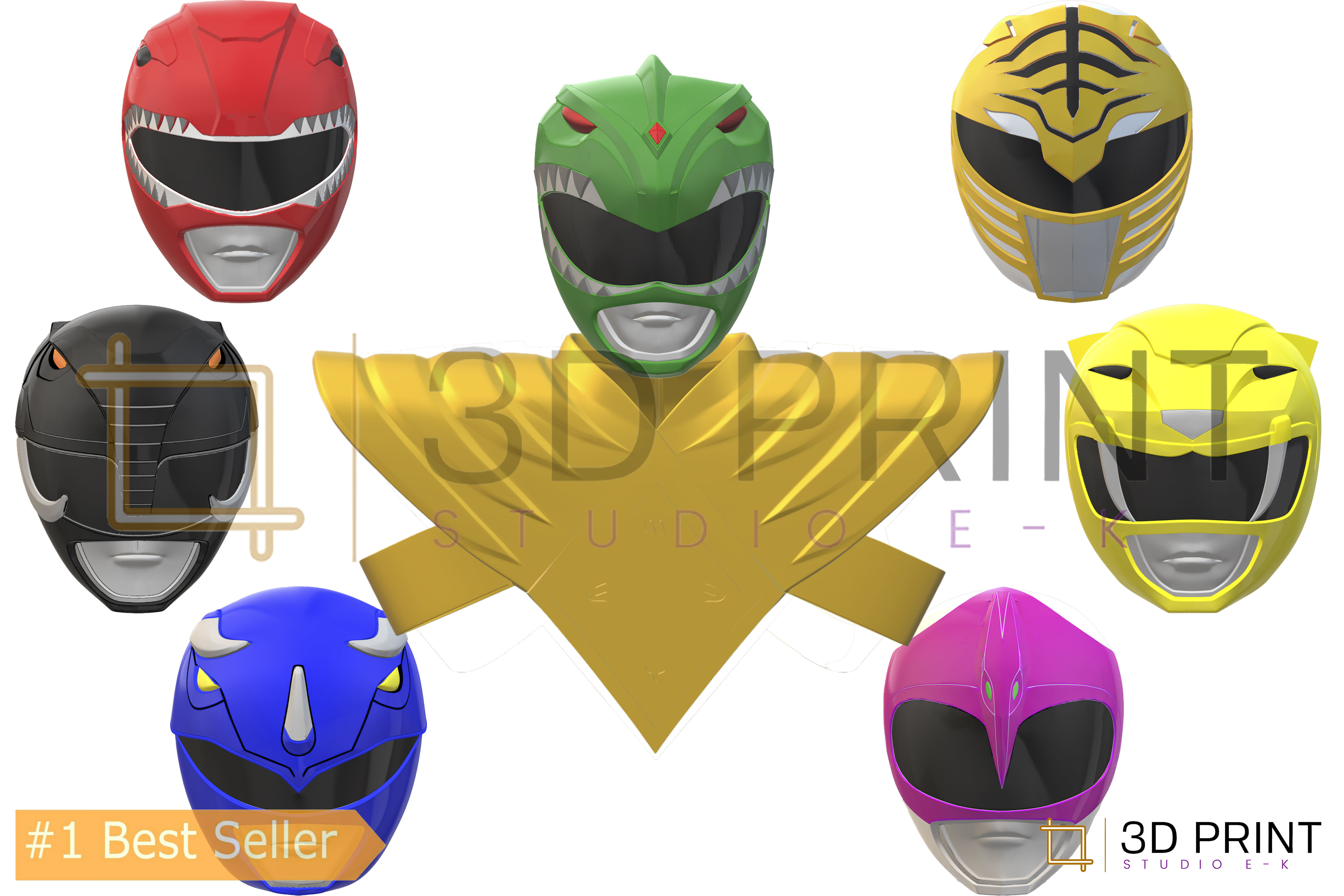 Mighty Morphin Power Rangers Helmets Bundle Pack MMPR Helmets 3D model ...
