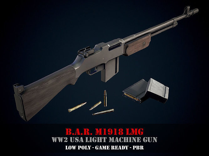 3D model Browning Automatic Rifle M1918A1 - WW2 USA - LMG - Game ready ...
