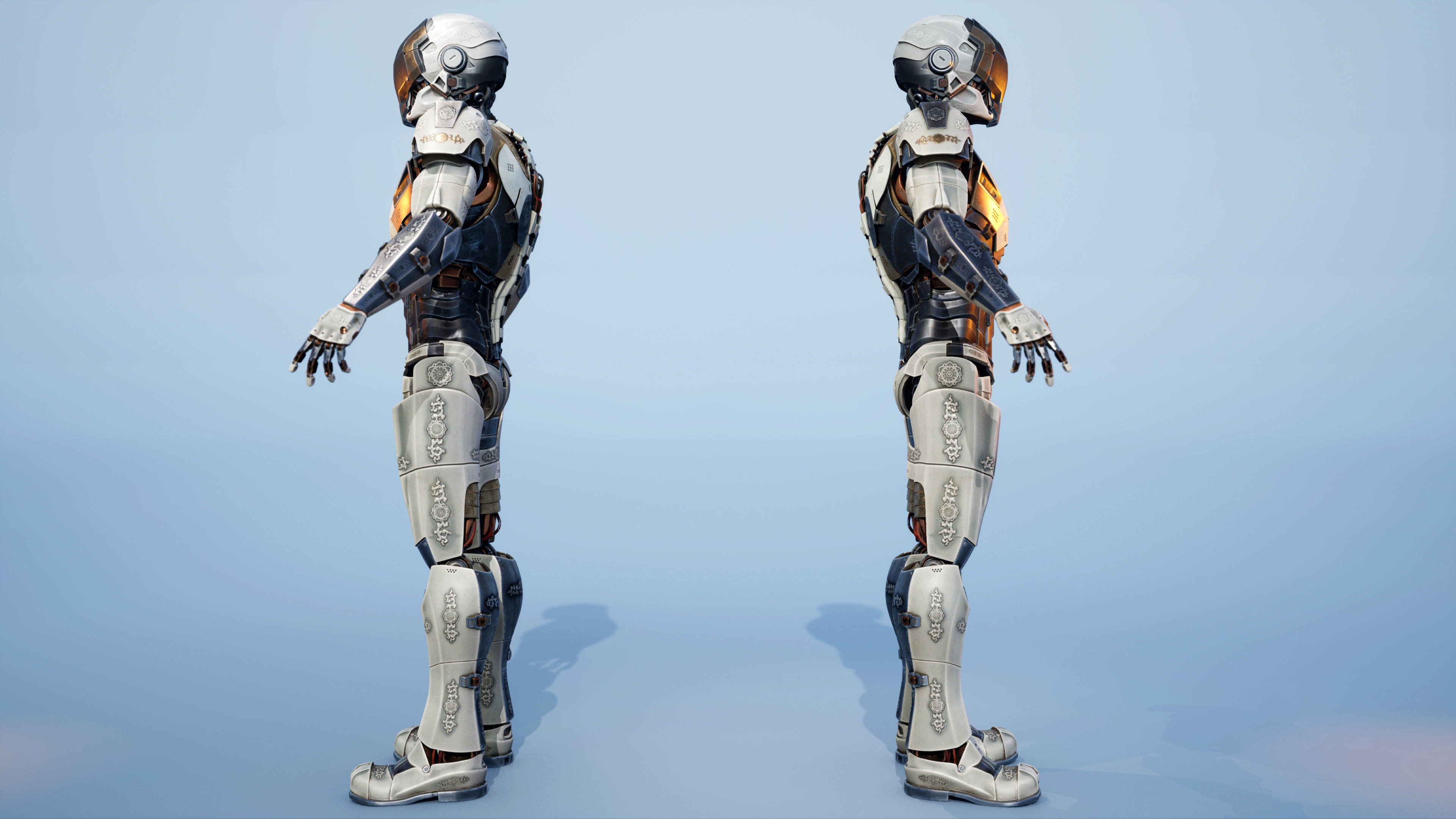 Sci-fi Mechanical Robot Android with Carvings 3D model 3D model rigged ...