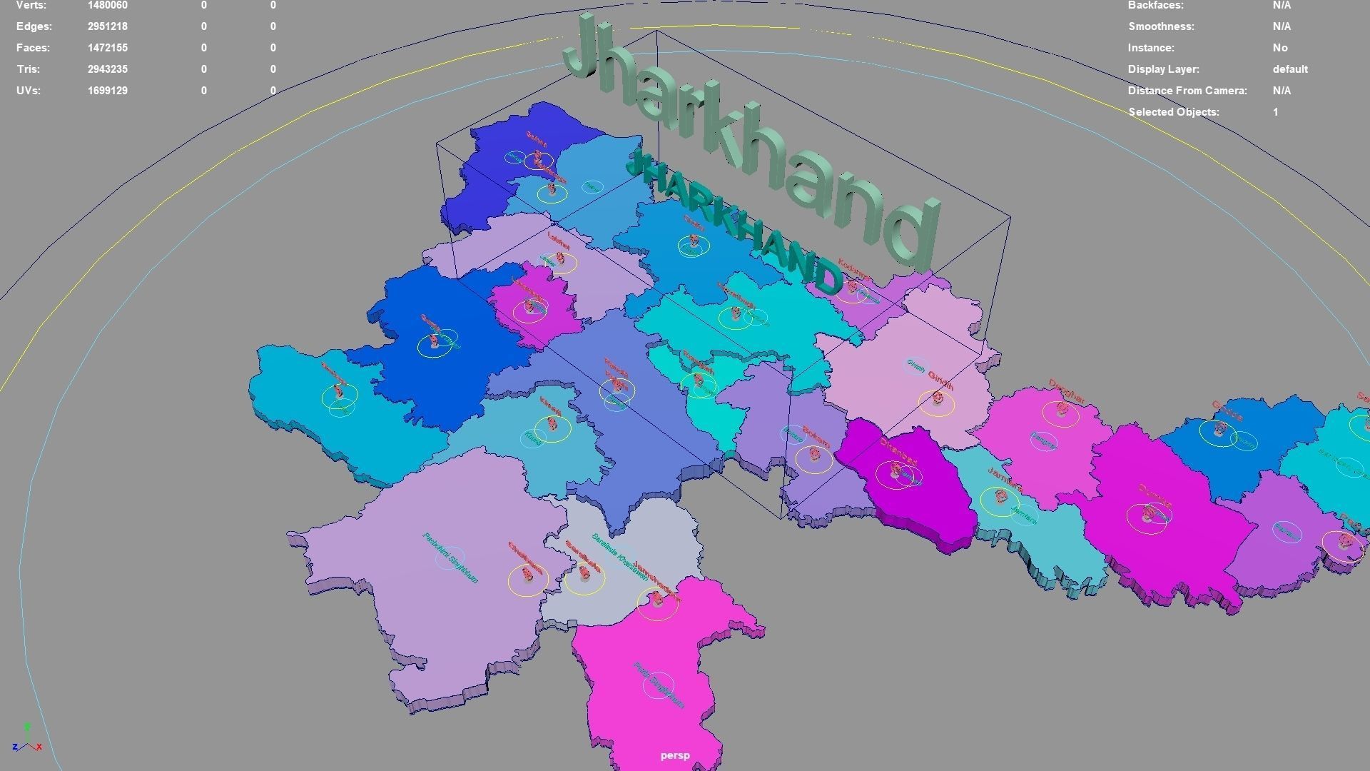 Jharkhand India map region 3D model geography political 3D model rigged ...