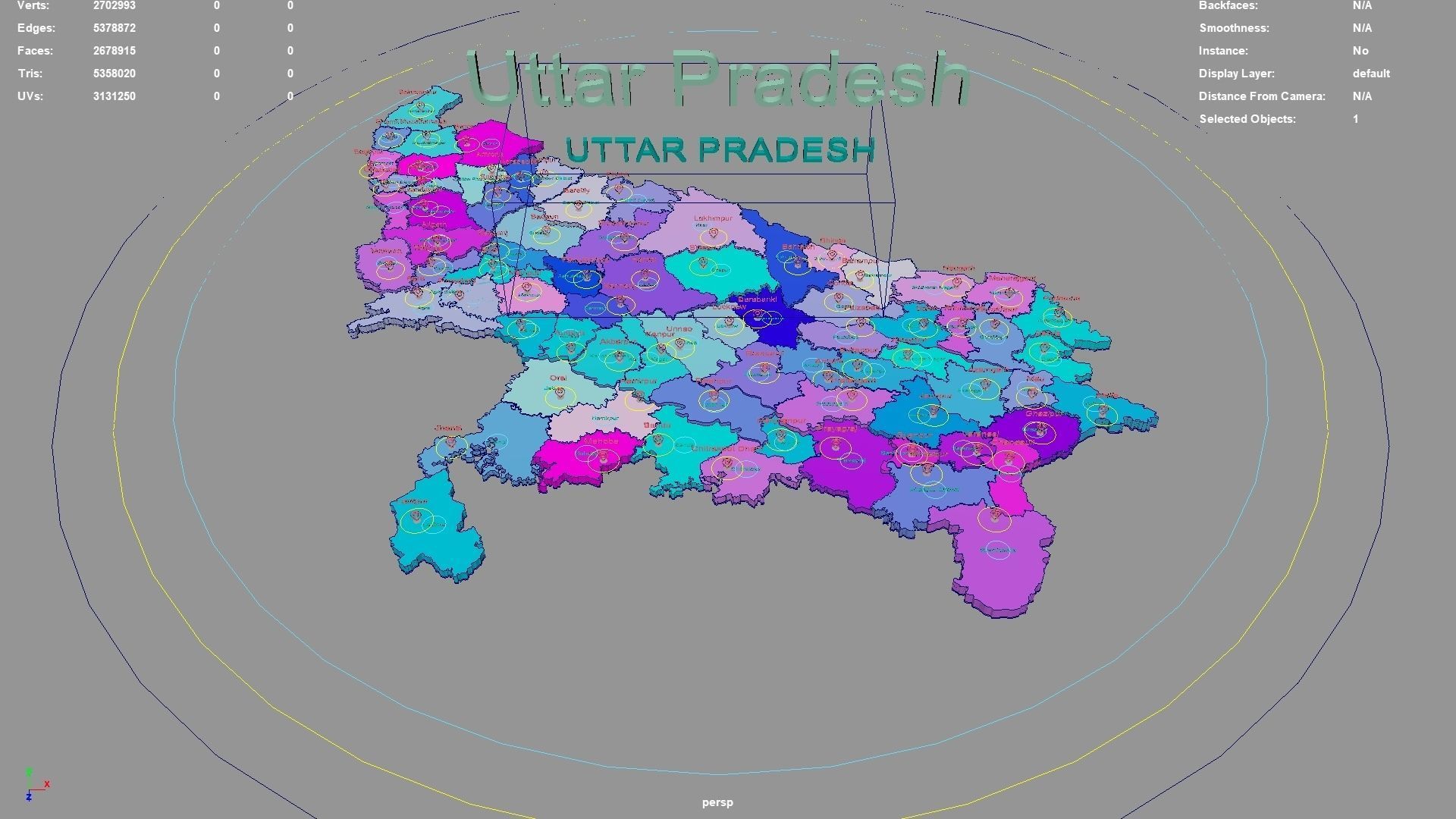 Uttar Pradesh India map region 3D model geography political 3D model ...