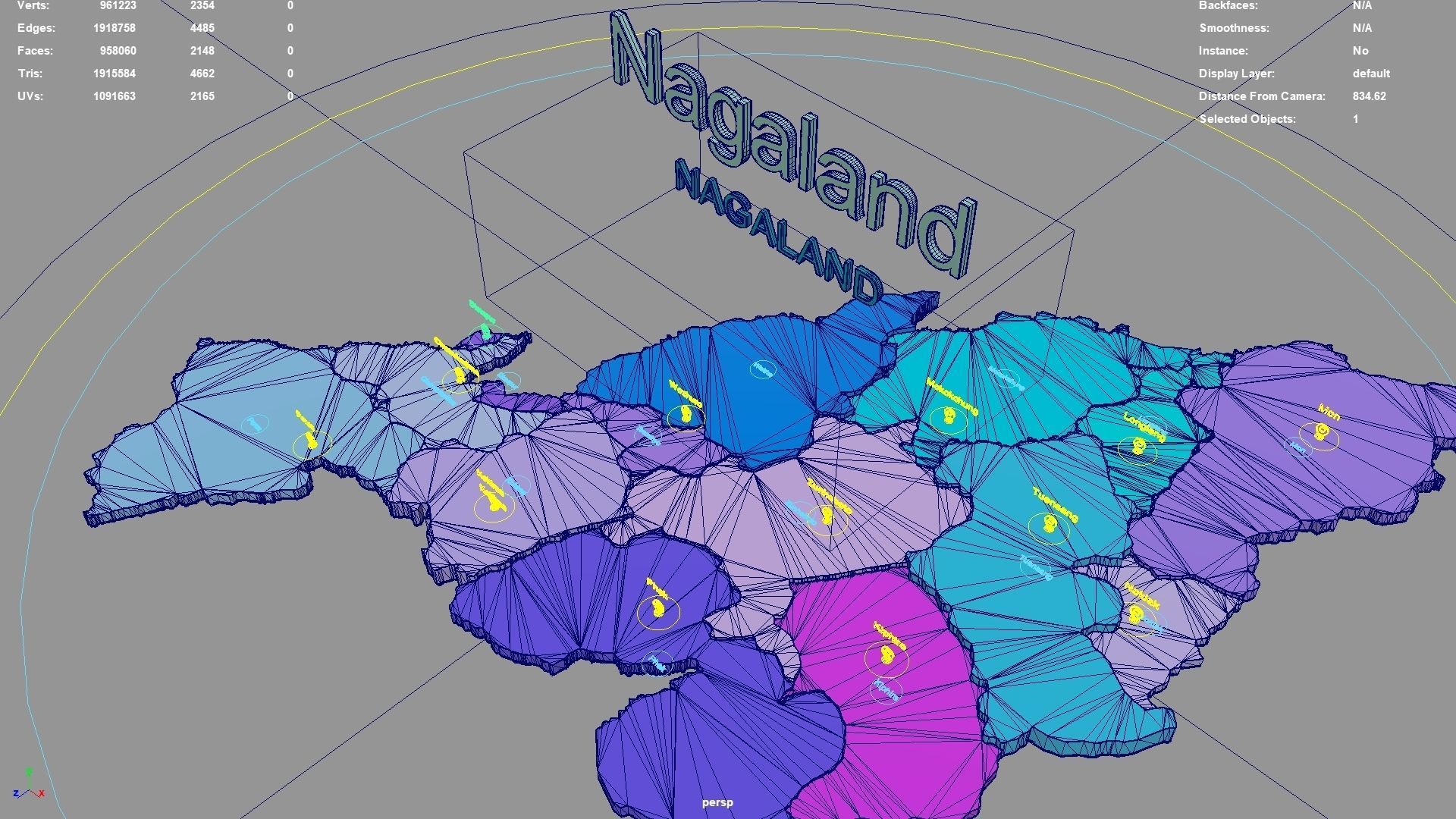 Nagaland India map region 3D model geography political 3D model rigged ...