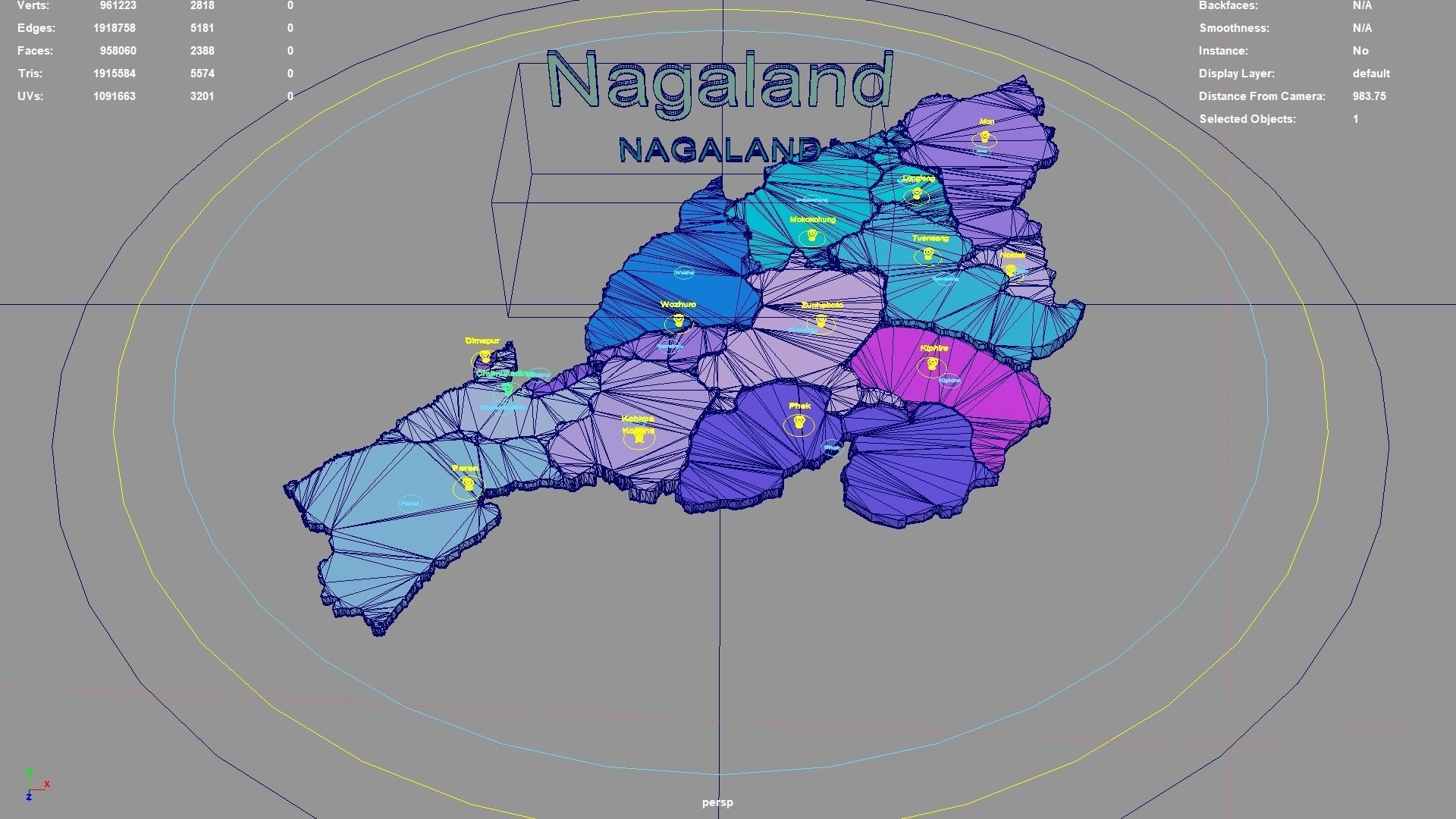 Nagaland India map region 3D model geography political 3D model rigged ...