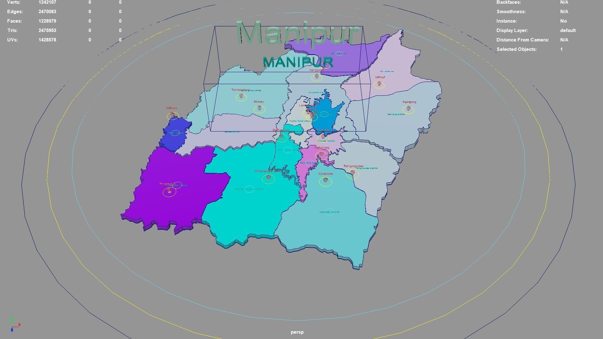 Manipur India map region 3D model geography political 3D model rigged ...
