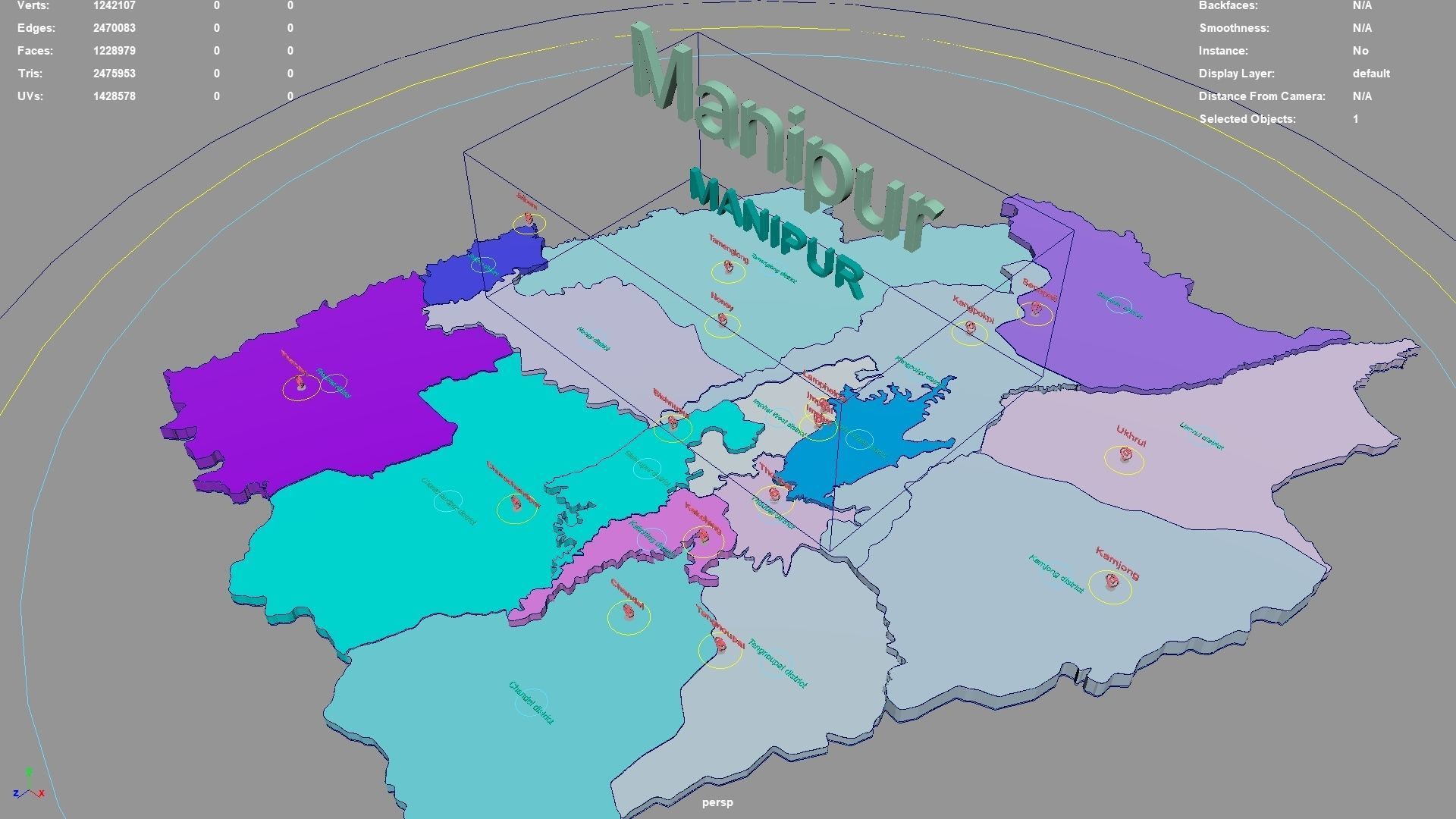Manipur India map region 3D model geography political 3D model rigged ...