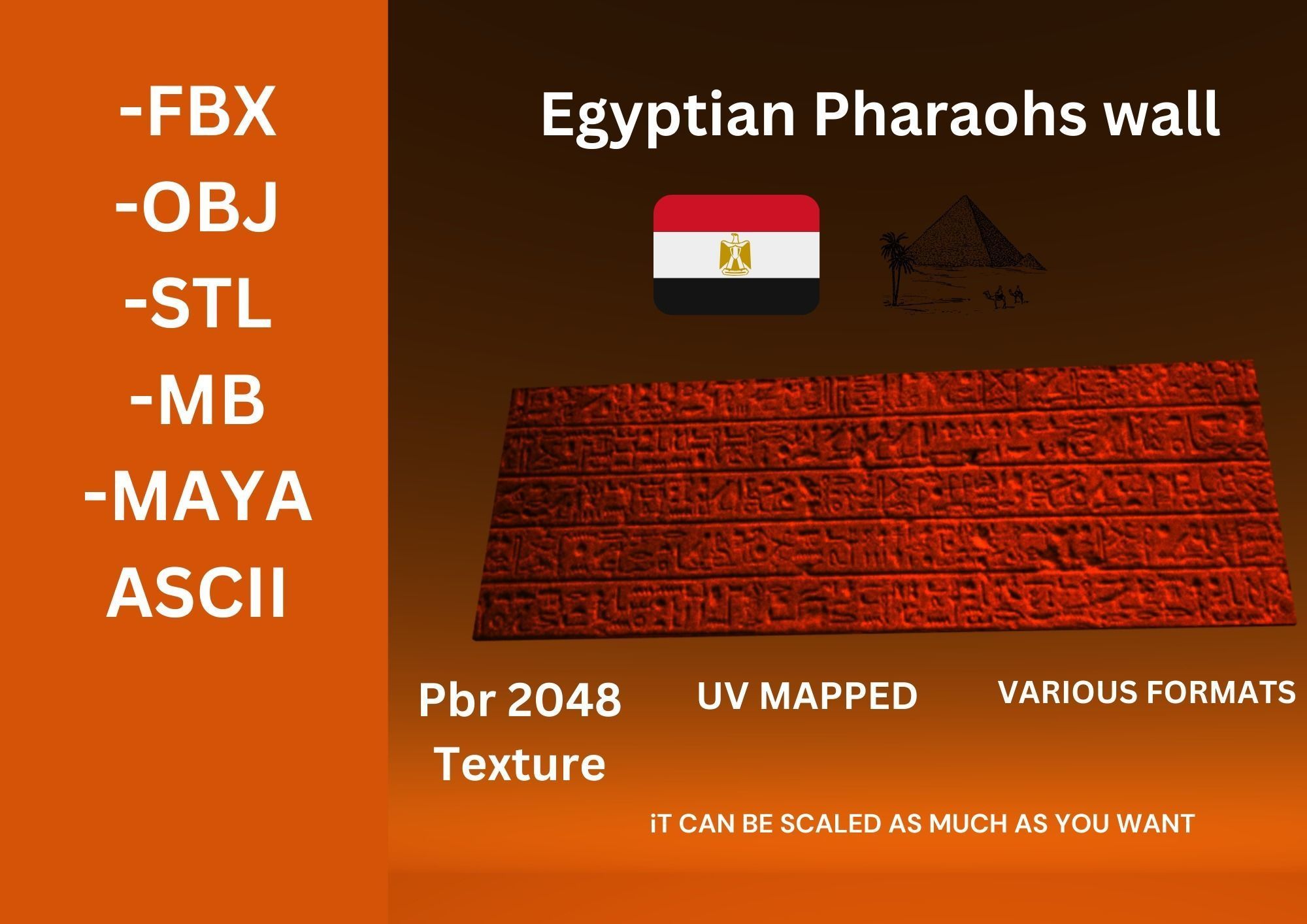 3D model Egyptian pharaohs wall VR / AR / low-poly | CGTrader
