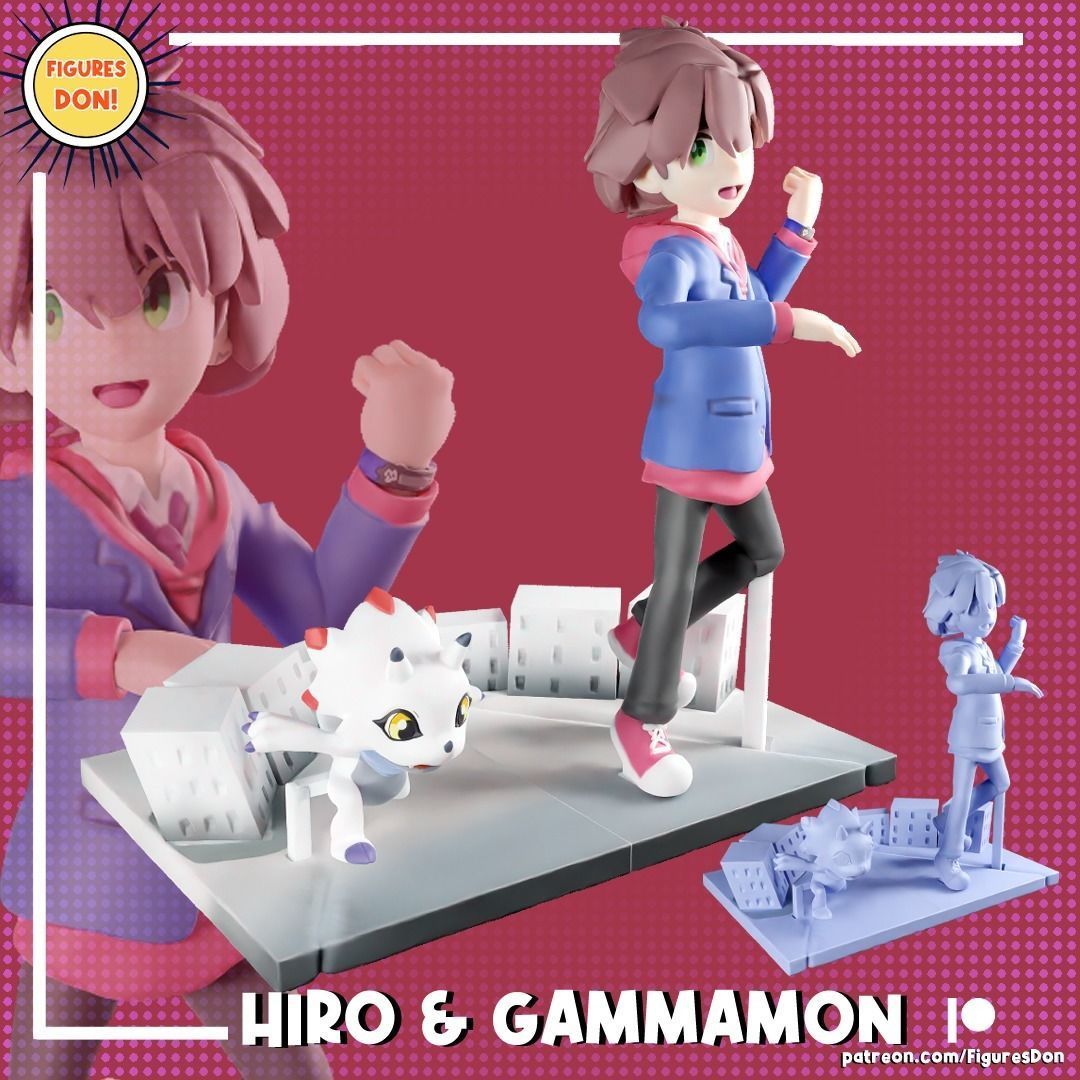 Hiro and Gammamon - Digimon Ghost Game 3D model 3D printable | CGTrader