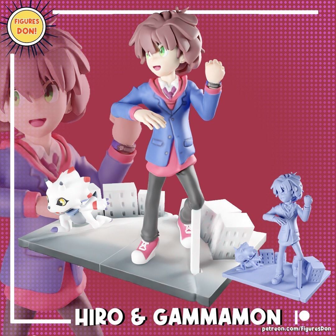 Hiro and Gammamon - Digimon Ghost Game 3D model 3D printable | CGTrader