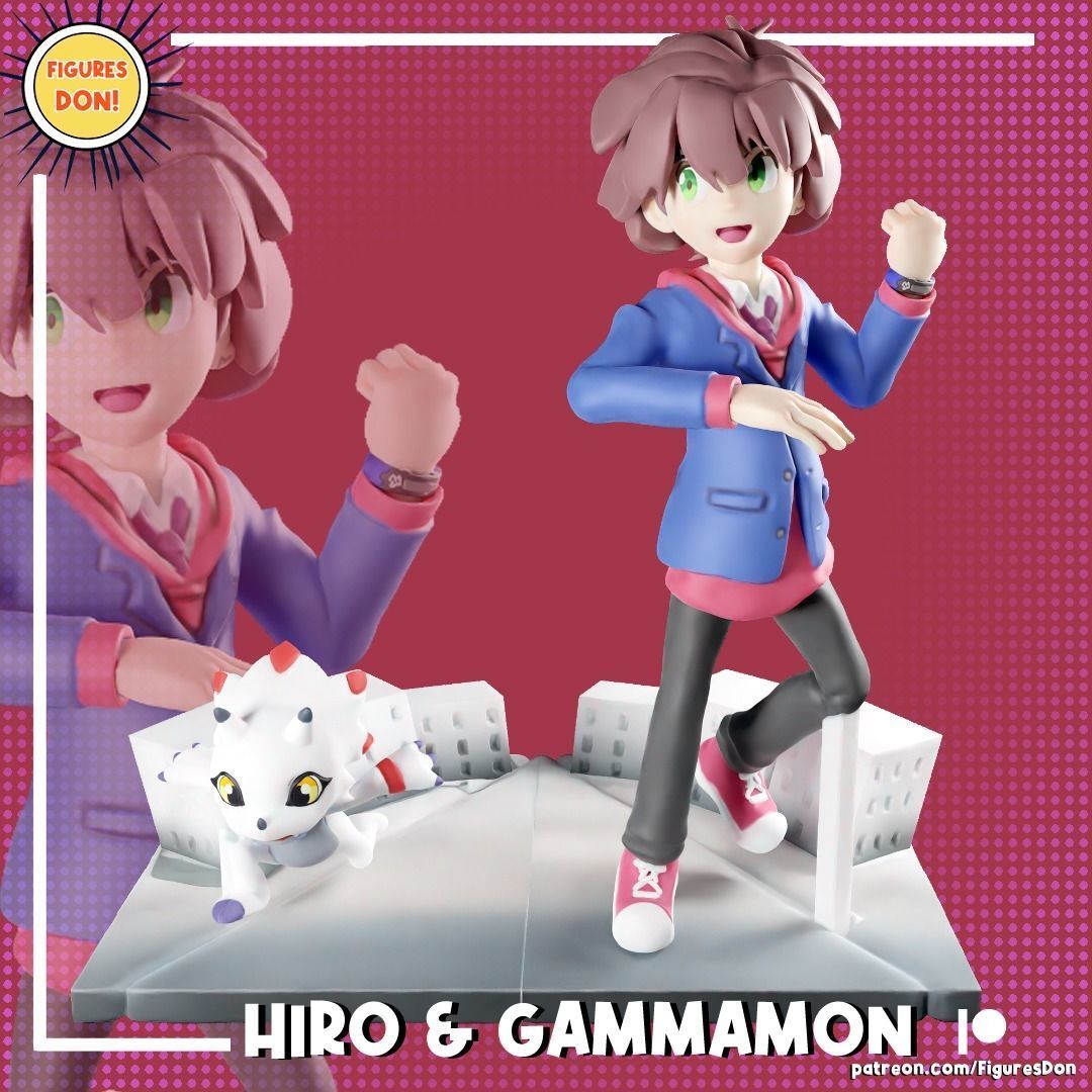 Hiro and Gammamon - Digimon Ghost Game 3D model 3D printable | CGTrader