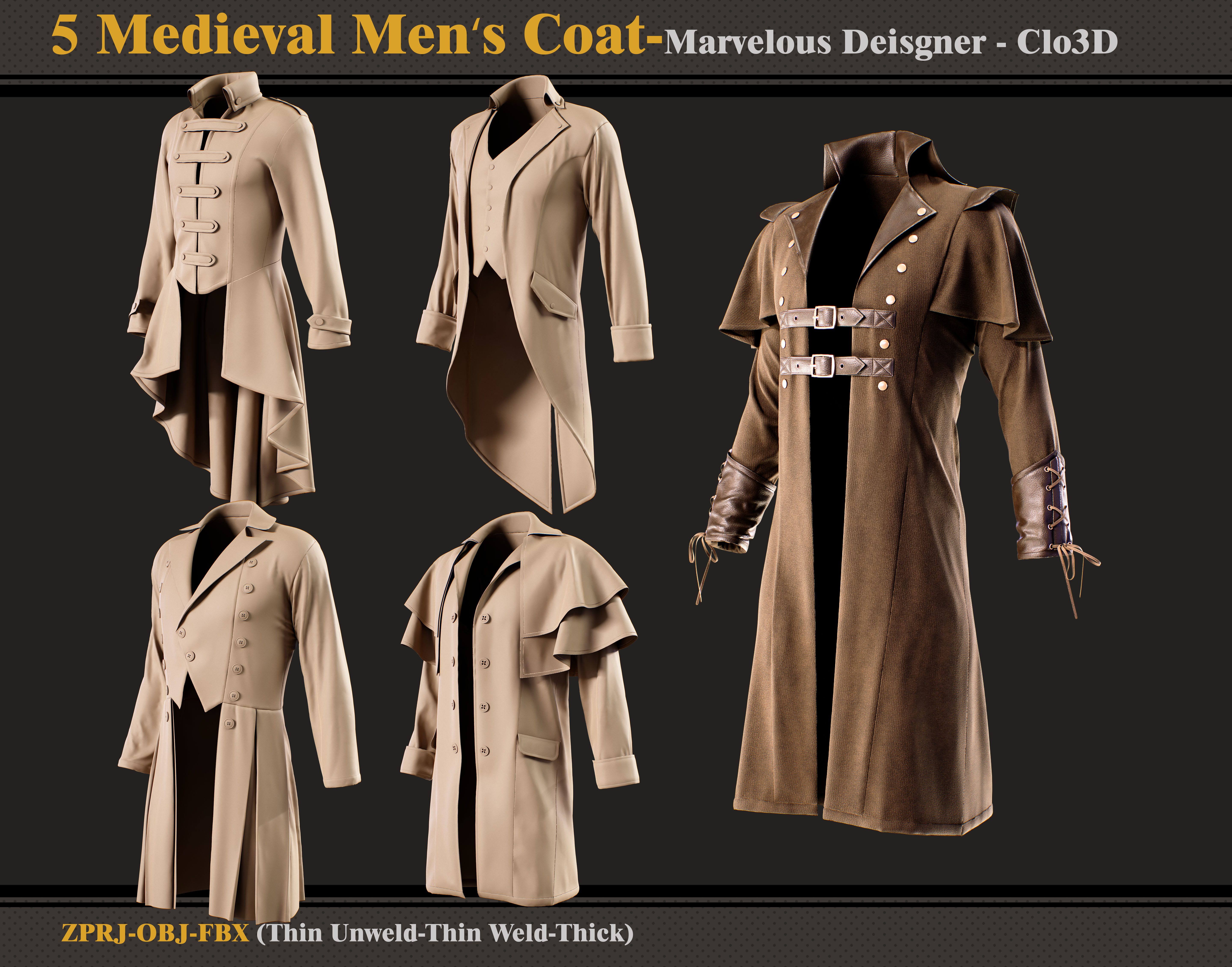 5 Medieval Men Coat-MD-Clo3D-ZPRJ - FBX - OBJ 3D model | CGTrader