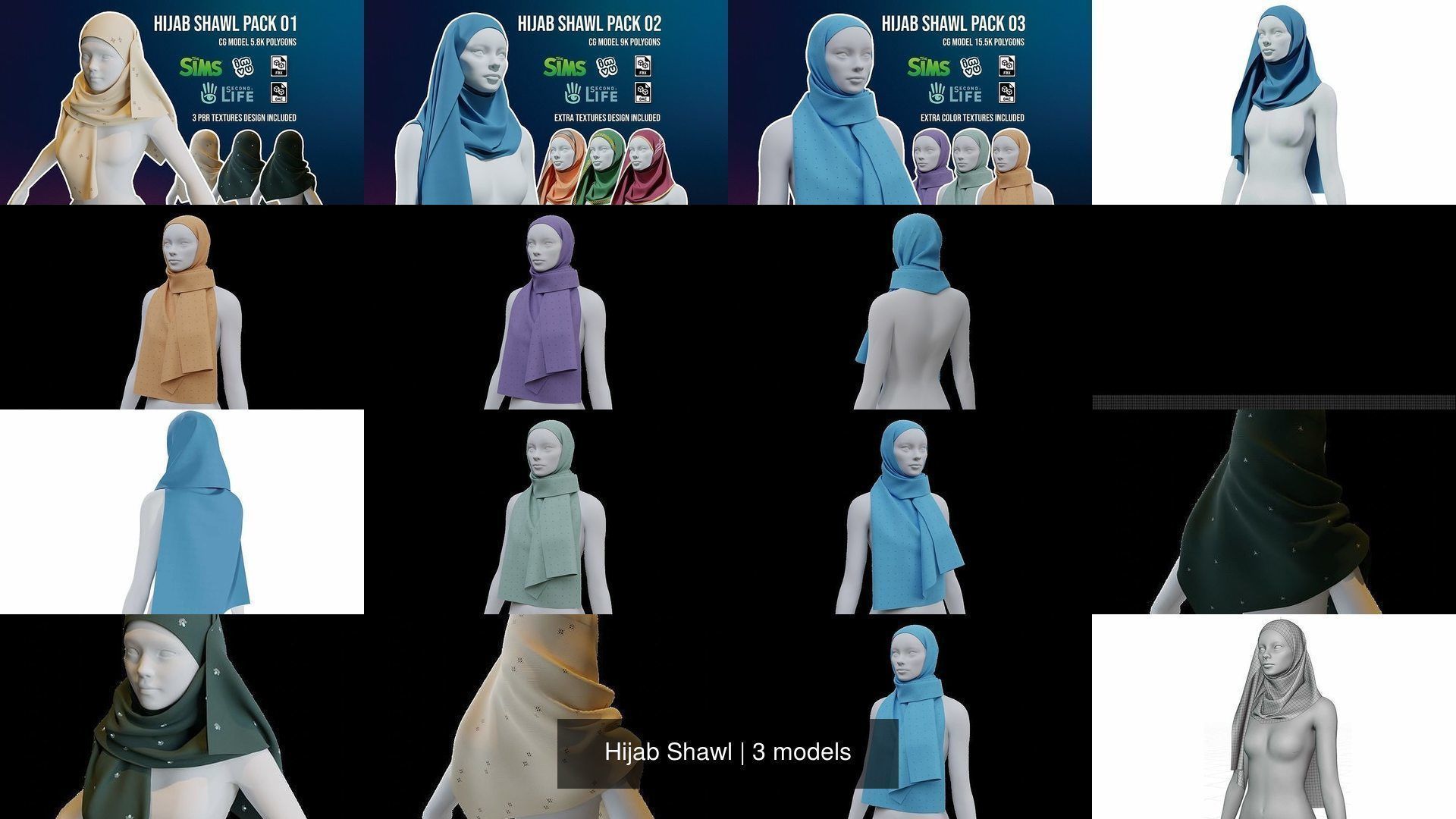3D Model Collection Hijab Shawl VR / AR / low-poly | CGTrader
