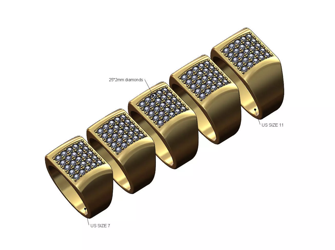 Iced diamond Cushion dome square signet ring US sizes 7to11 3D model 3D ...