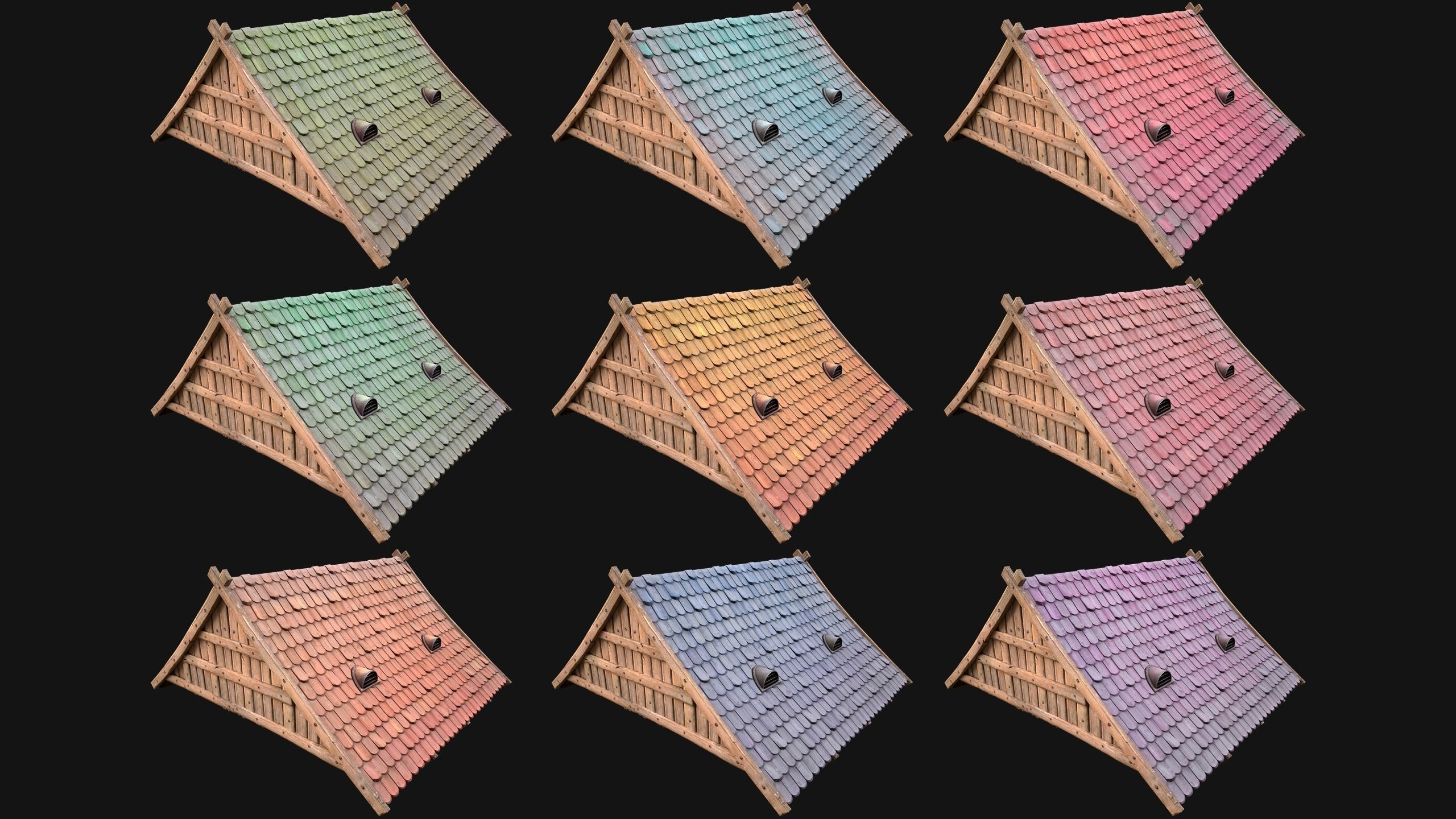 3D model Medieval Tile Roof Modular VR / AR / low-poly | CGTrader