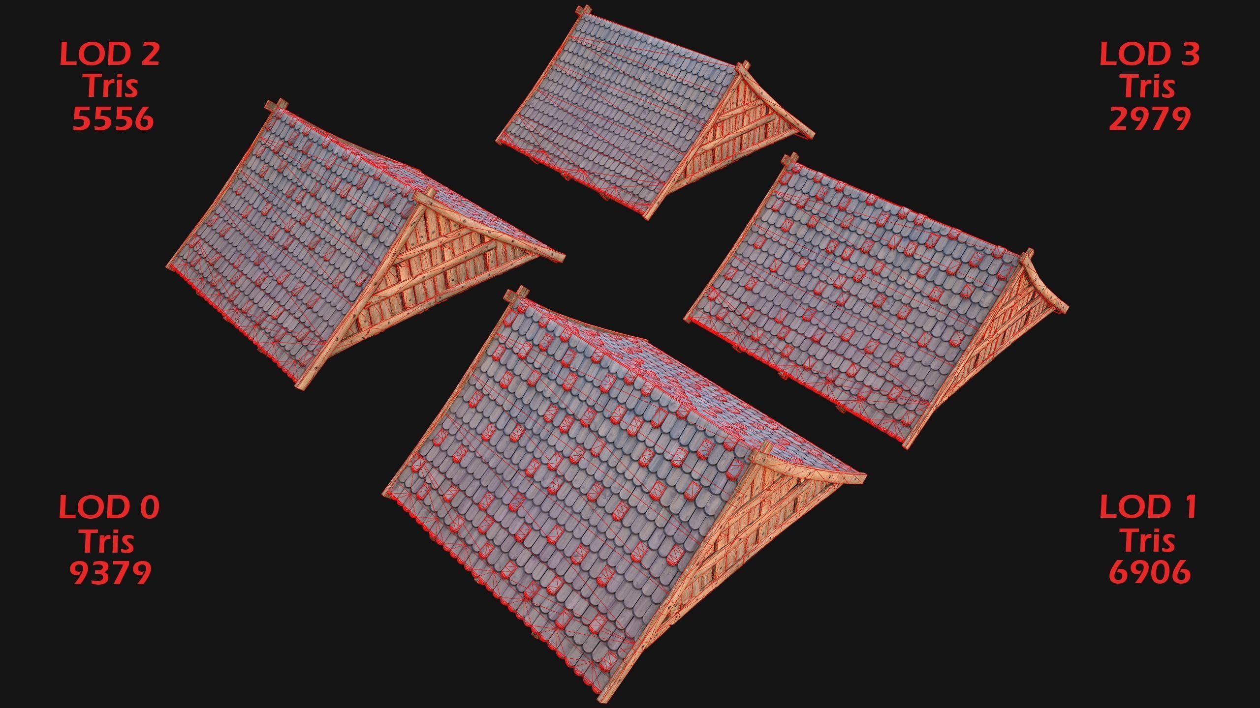 3D model Medieval Tile Roof Modular VR / AR / low-poly | CGTrader