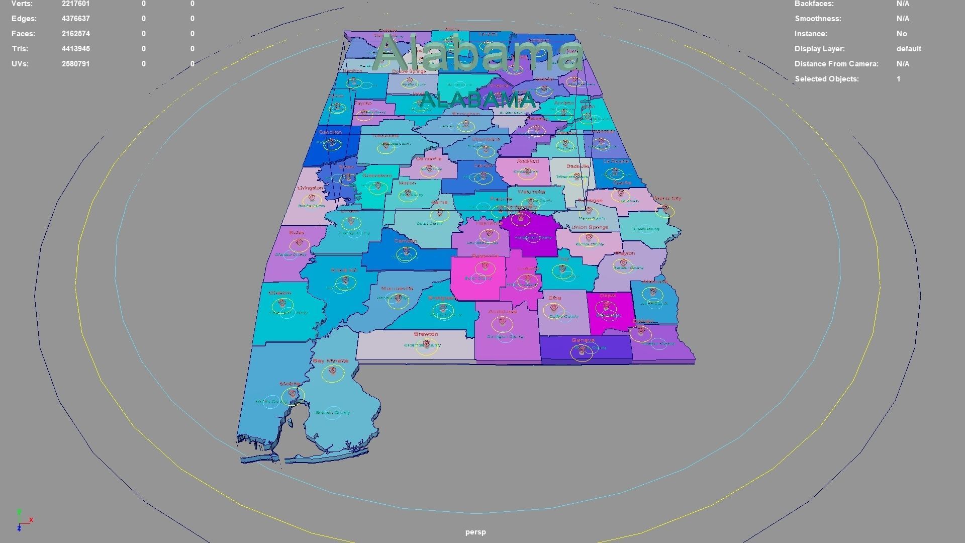 Alabama United States USA map region 3D model geography 3D model rigged ...